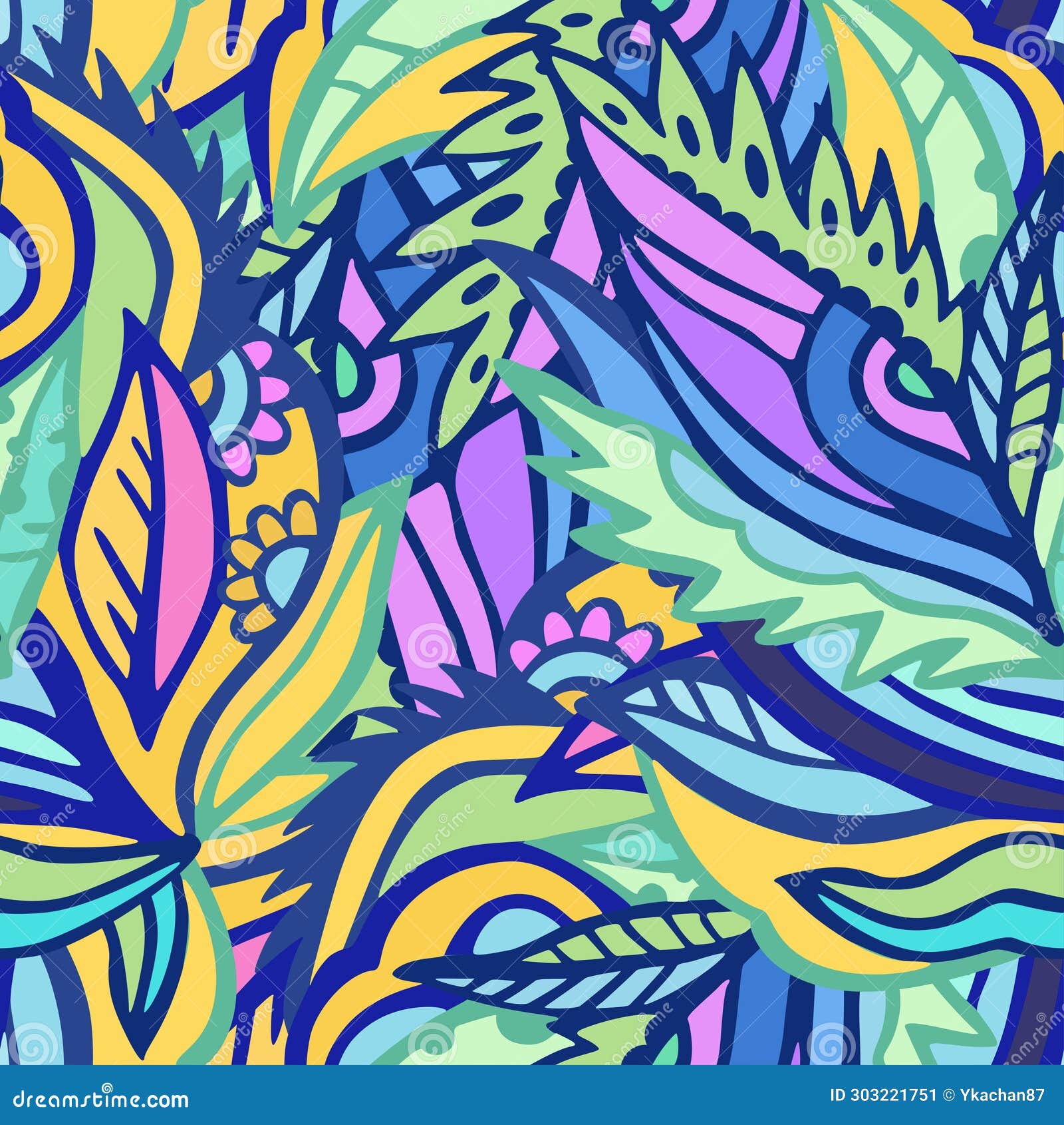 Colorful Seamless Pattern with Chaotic Floral and Psychedelic Abstract ...