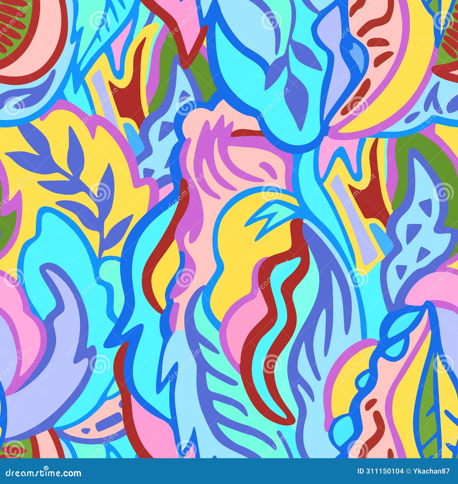 Colorful Seamless Pattern with Chaotic Floral and Psychedelic Abstract ...
