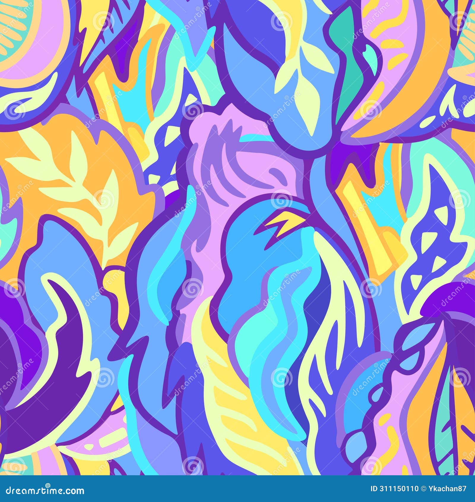 Colorful Seamless Pattern with Chaotic Floral and Psychedelic Abstract ...