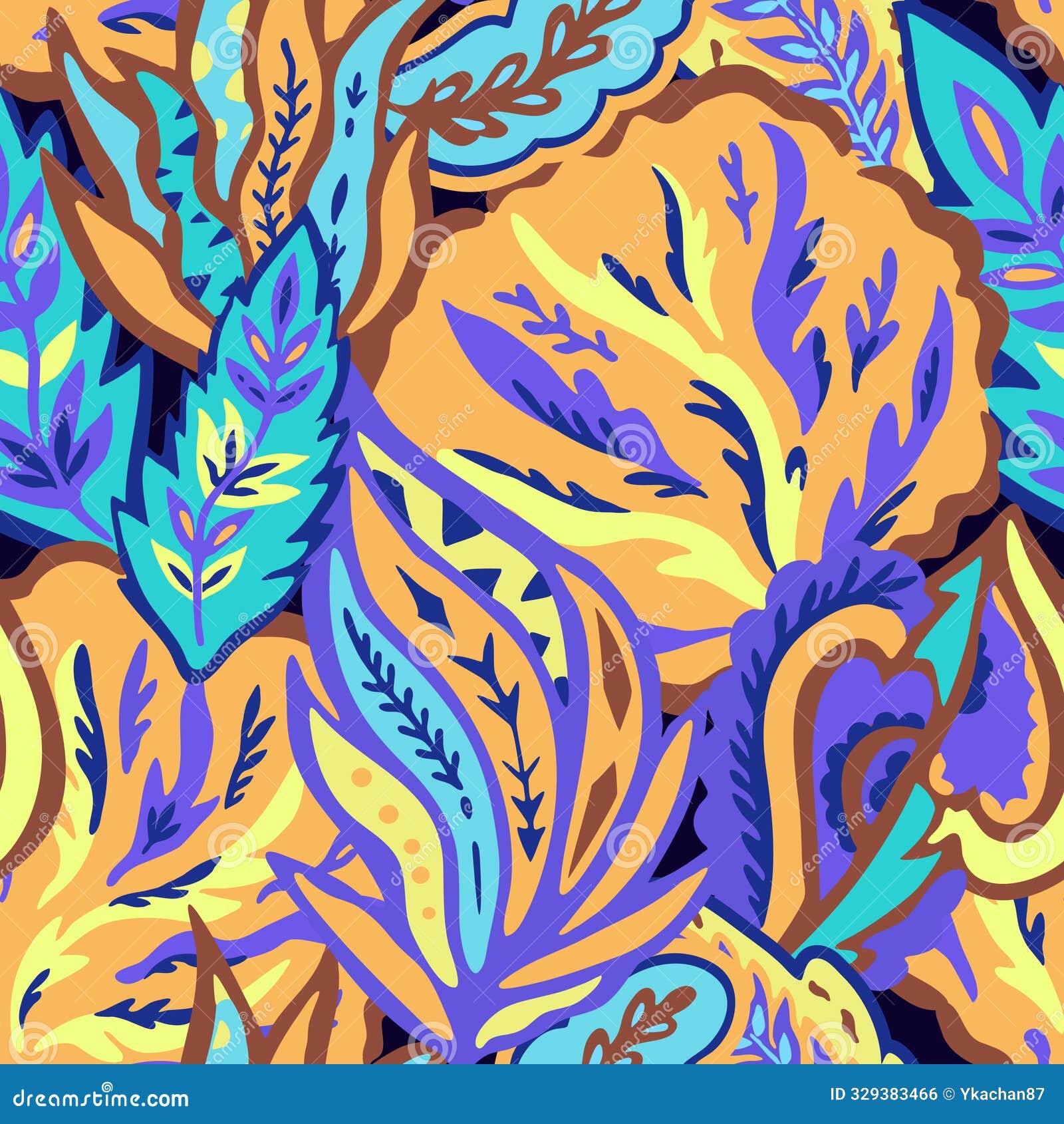 Colorful Seamless Pattern with Chaotic Floral and Psychedelic Abstract ...