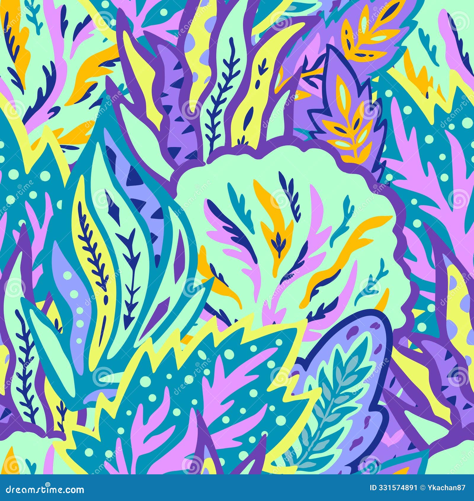 Colorful Seamless Pattern with Chaotic Floral and Psychedelic Abstract ...