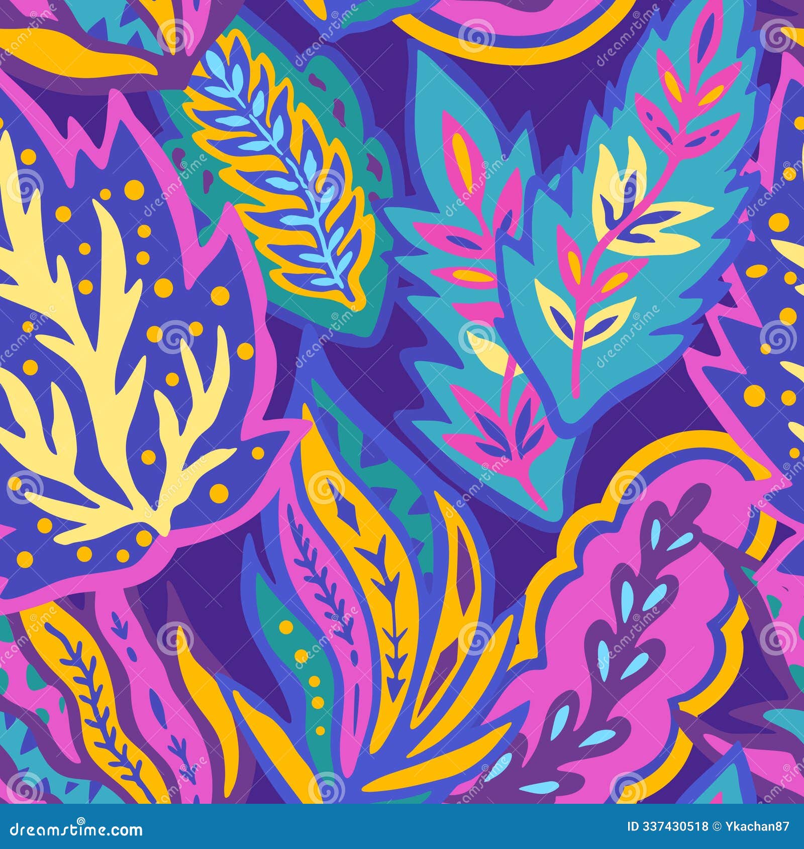 Colorful Seamless Pattern with Chaotic Floral and Psychedelic Abstract ...