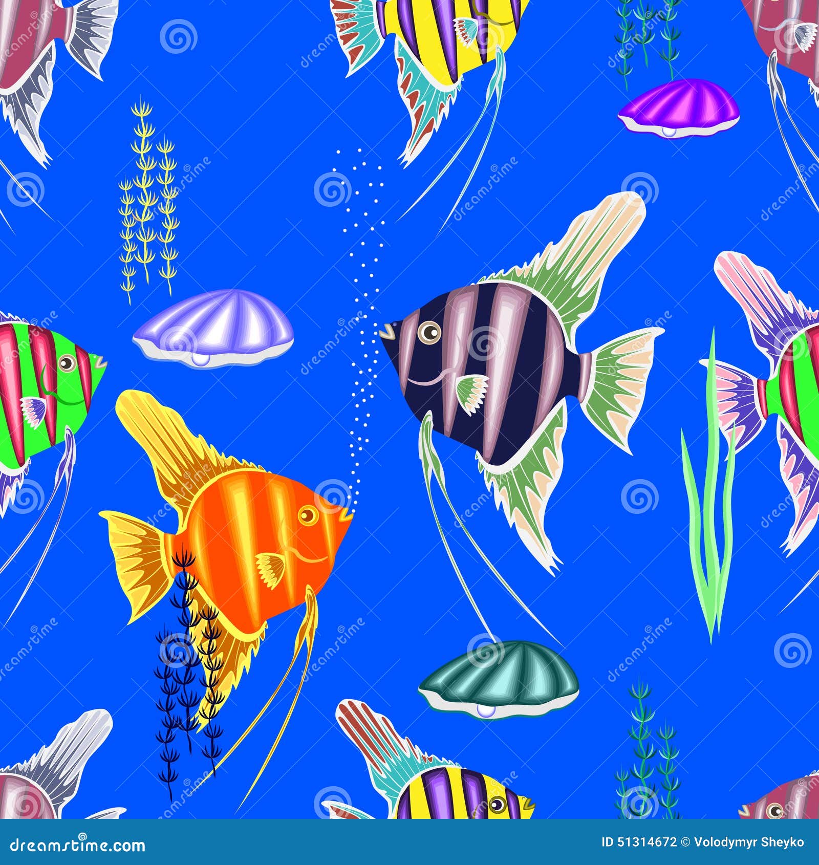 Colorful Seamless Pattern,consisting of Many Marine Fish. Stock Vector ...