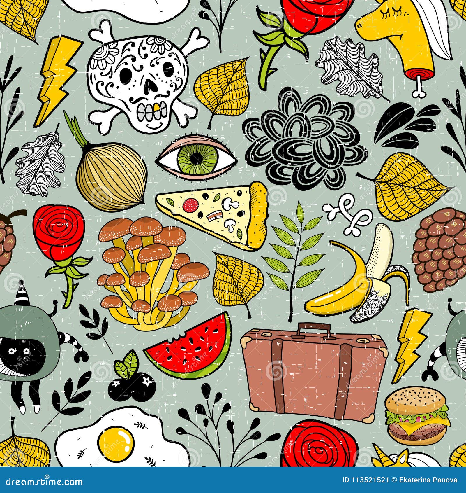 Colorful Seamless Pattern Full of Different Objects and Cartoon ...