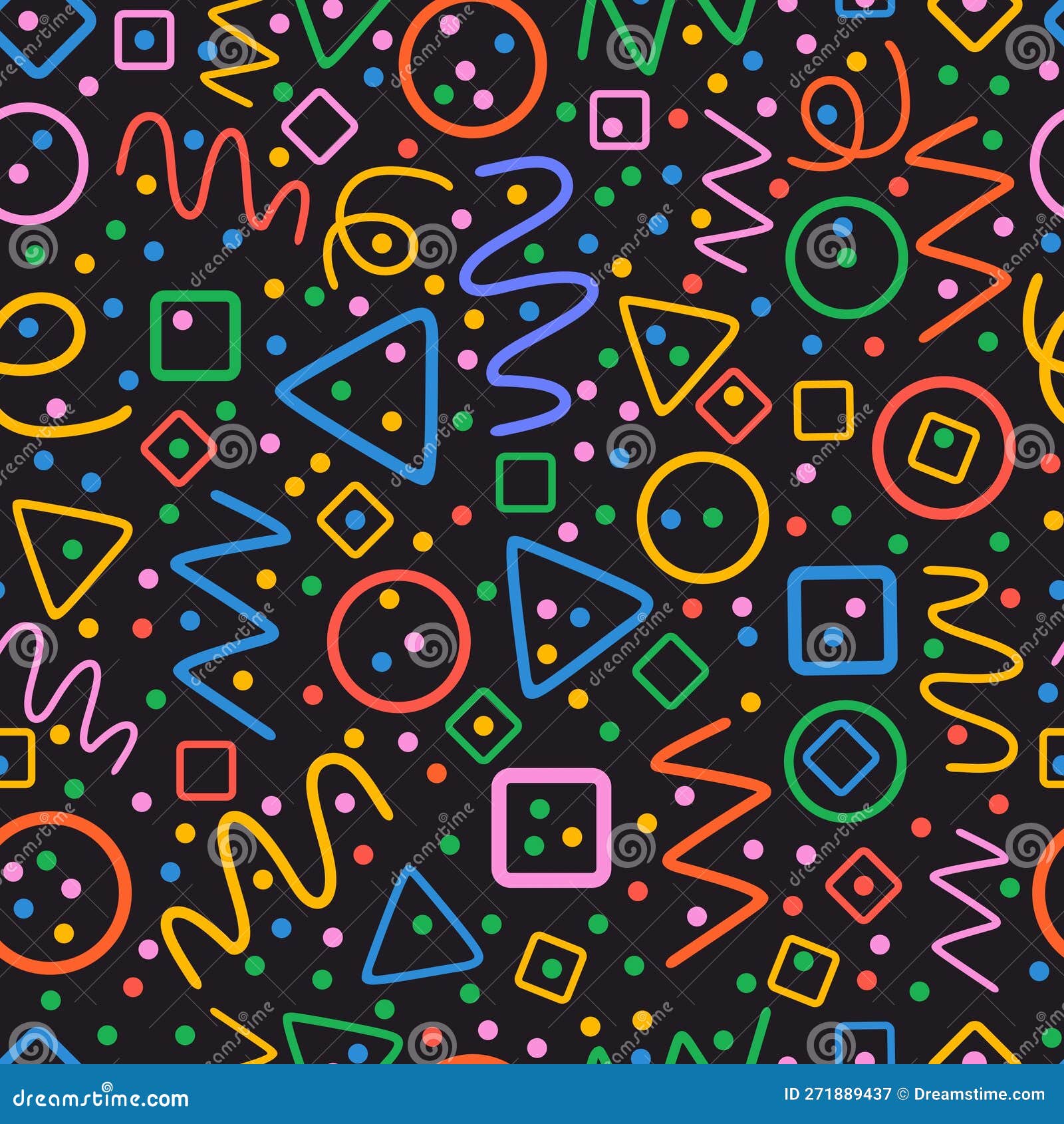 Colorful Seamless Pattern. Fun Colorful Line Doodle Shape Background ...