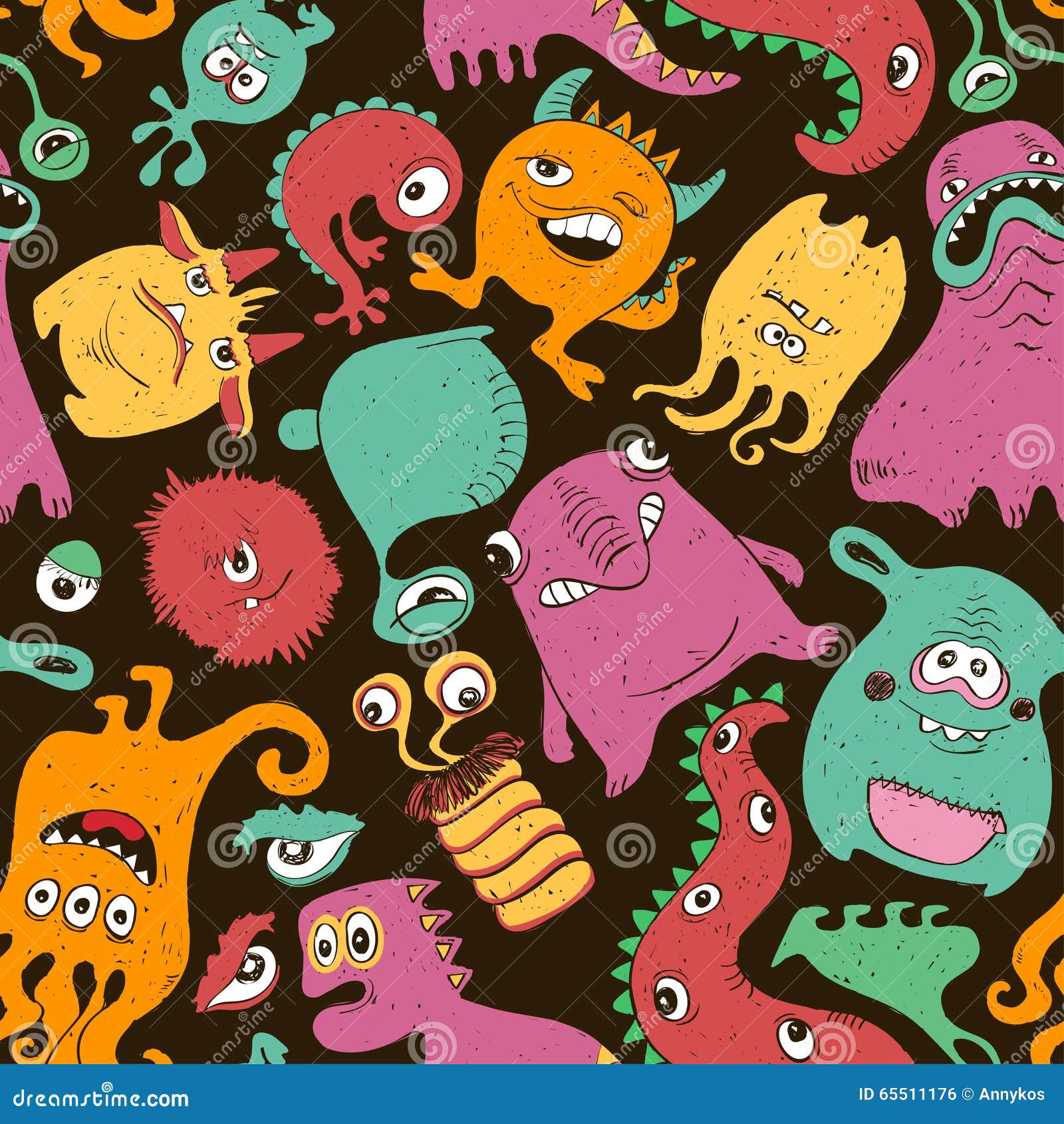 Colorful Seamless Pattern with Funny Monsters. Stock Vector ...
