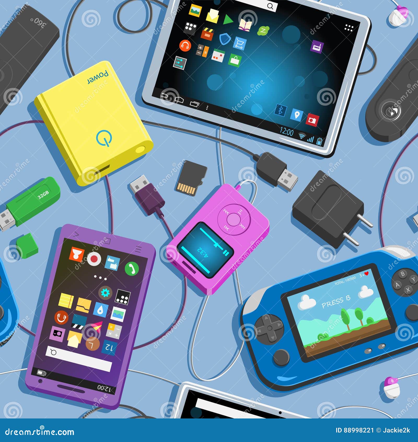 Colorful Seamless Pattern with Gadgets. Stock Vector - Illustration of ...