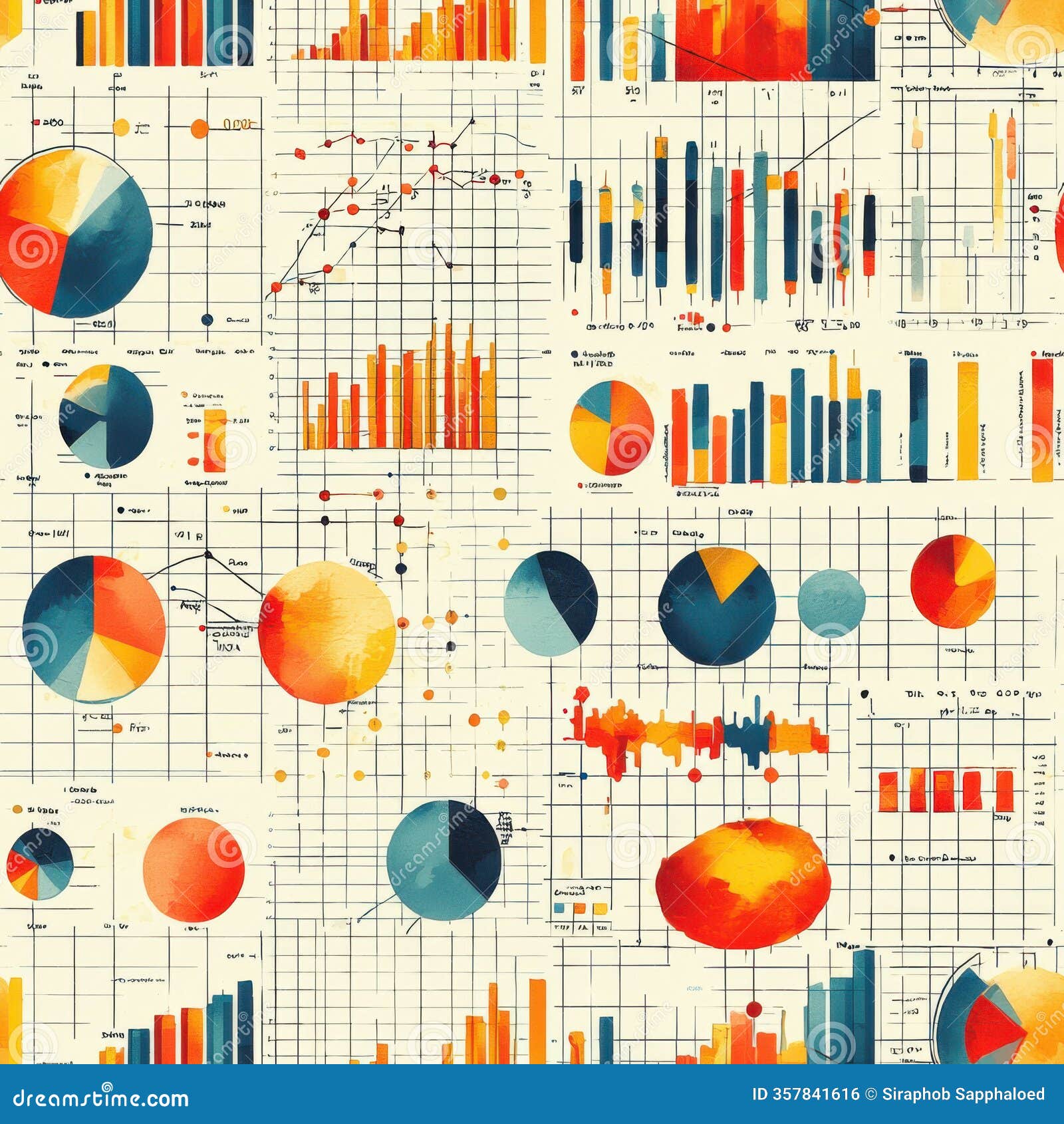 Colorful Seamless Pattern of Graphs, Charts, and Data Visualizations ...