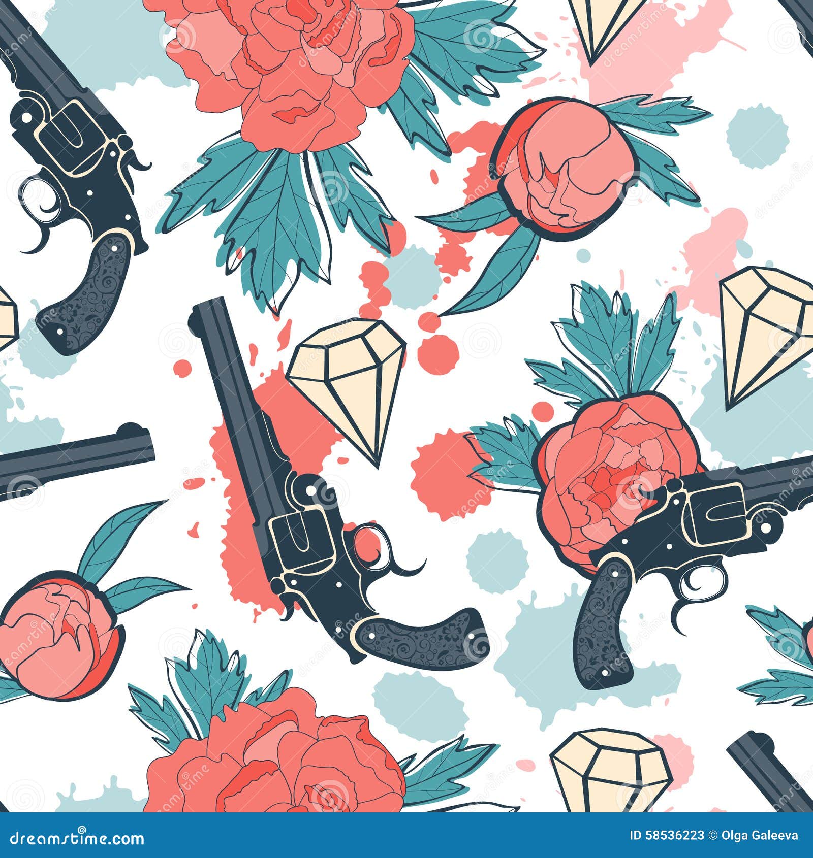 Colorful Seamless Pattern with Guns, Diamonds and Stock Vector ...
