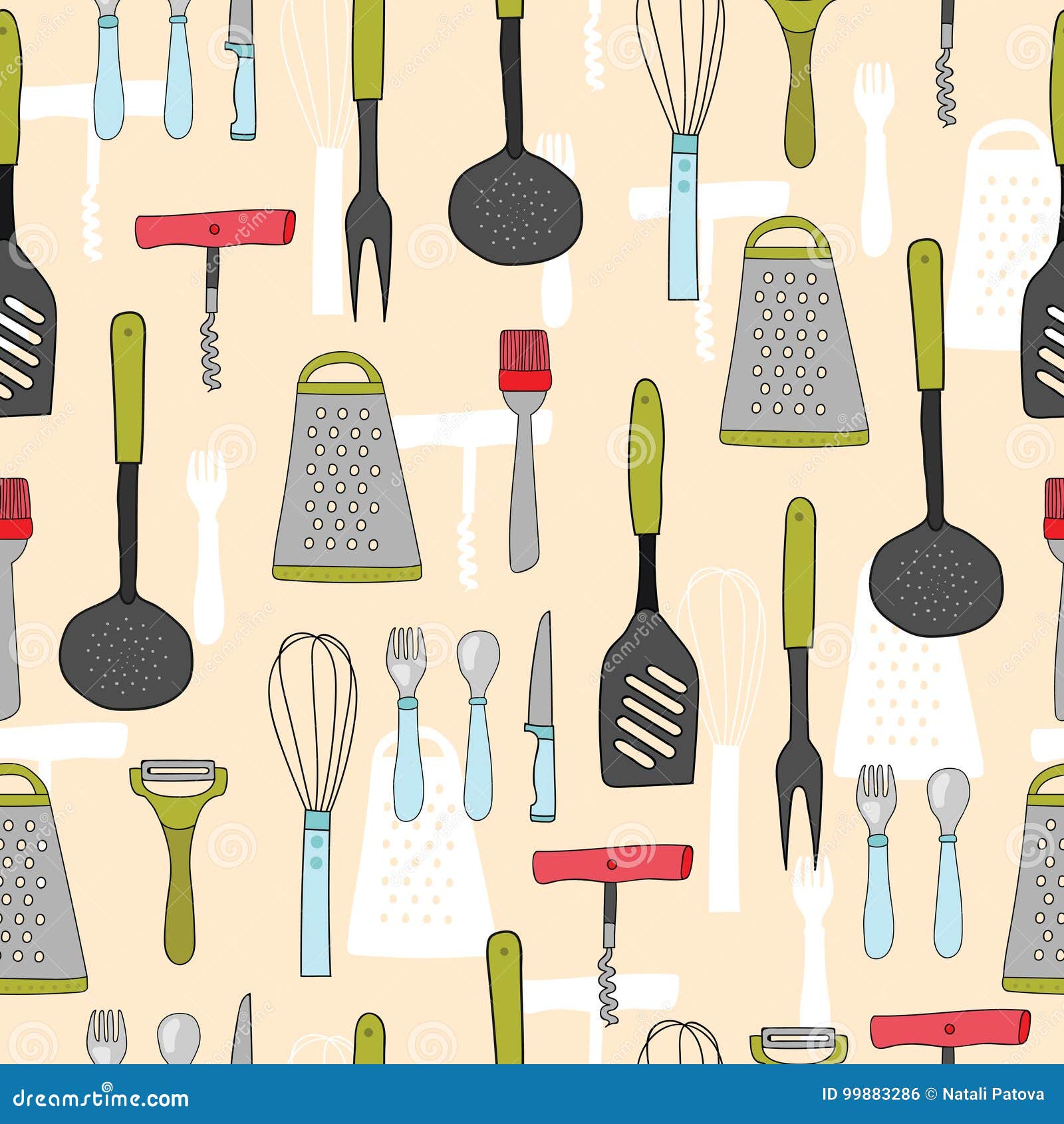 Colorful Seamless Pattern of Kitchenware. Cookware, Home Cooking ...