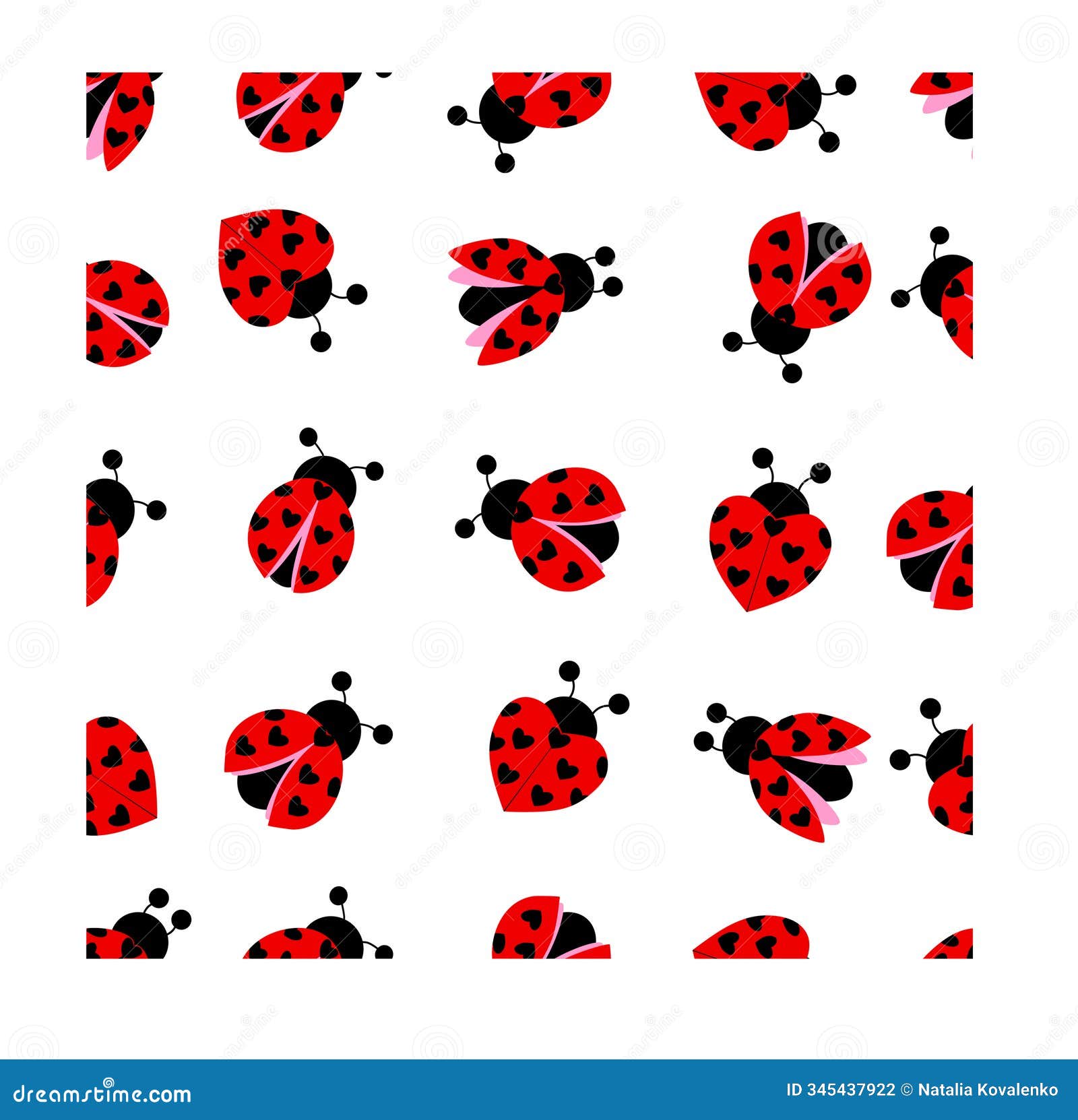Colorful Seamless Pattern with Ladybugs, Hand Drawn. Vector Stock ...