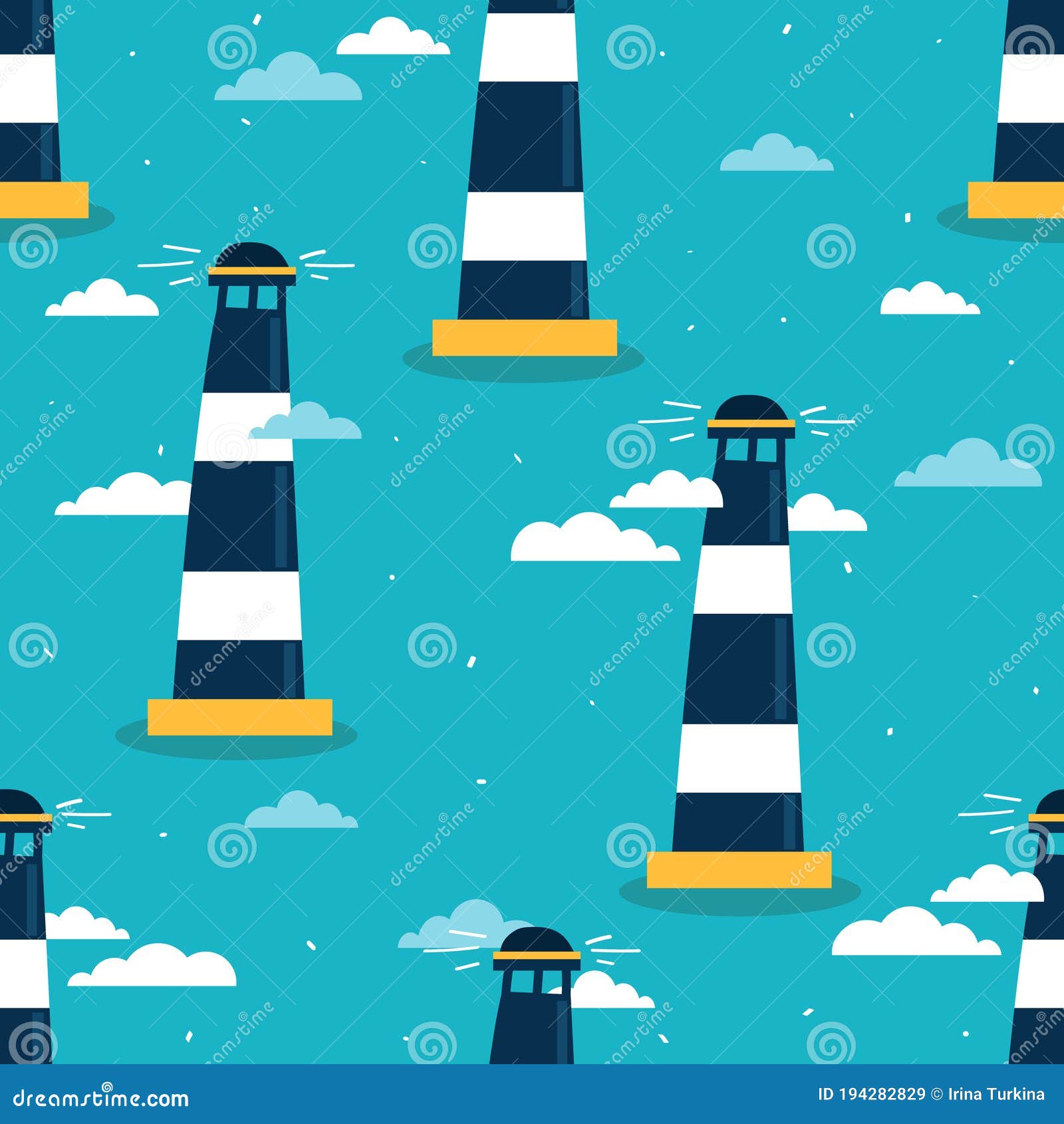 Colorful Lighthouses Pattern. Bright Cartoon Illustration For Children ...