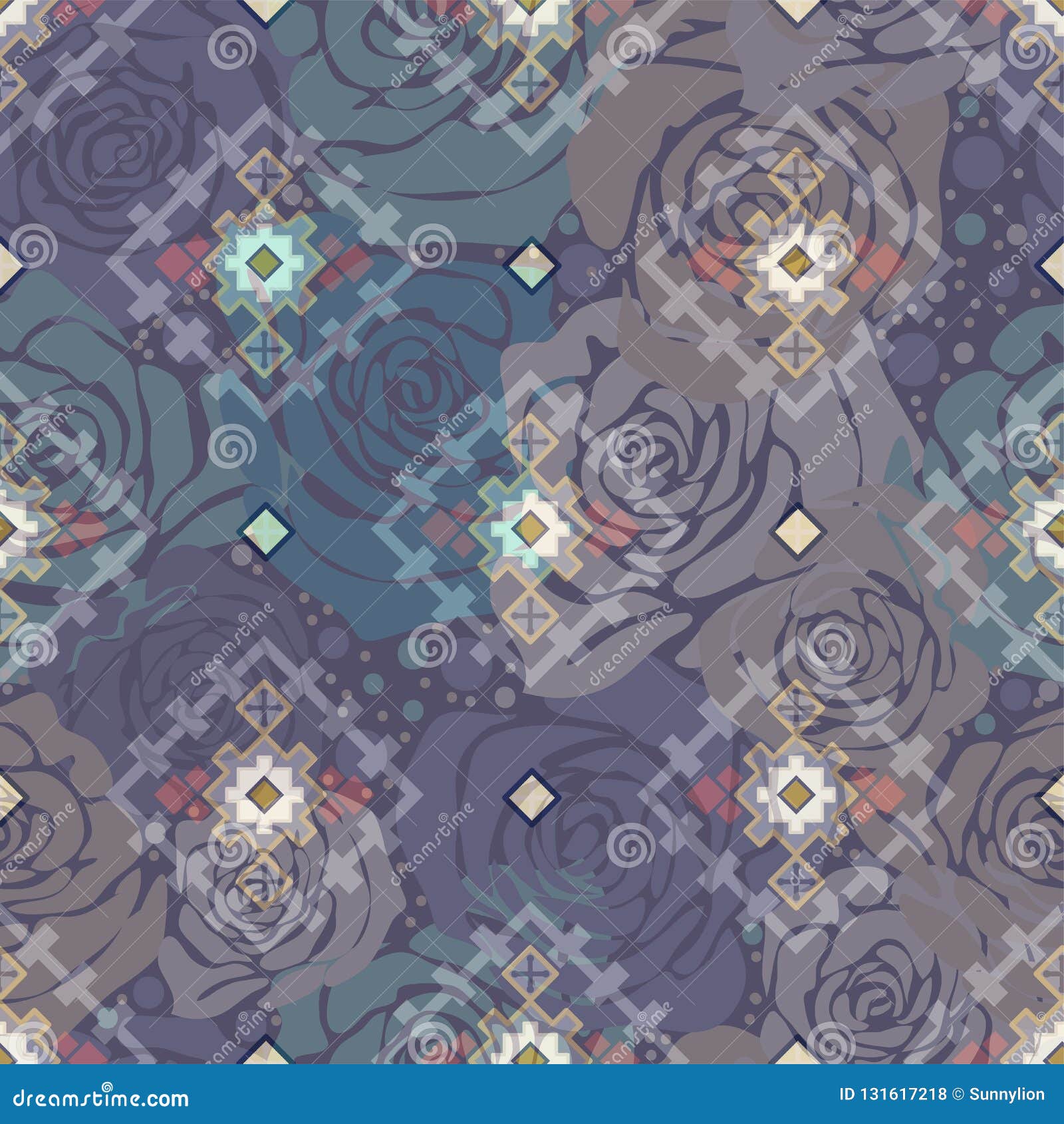 Colorful Seamless Pattern with Ornament and Squares. Vector Geometrical ...