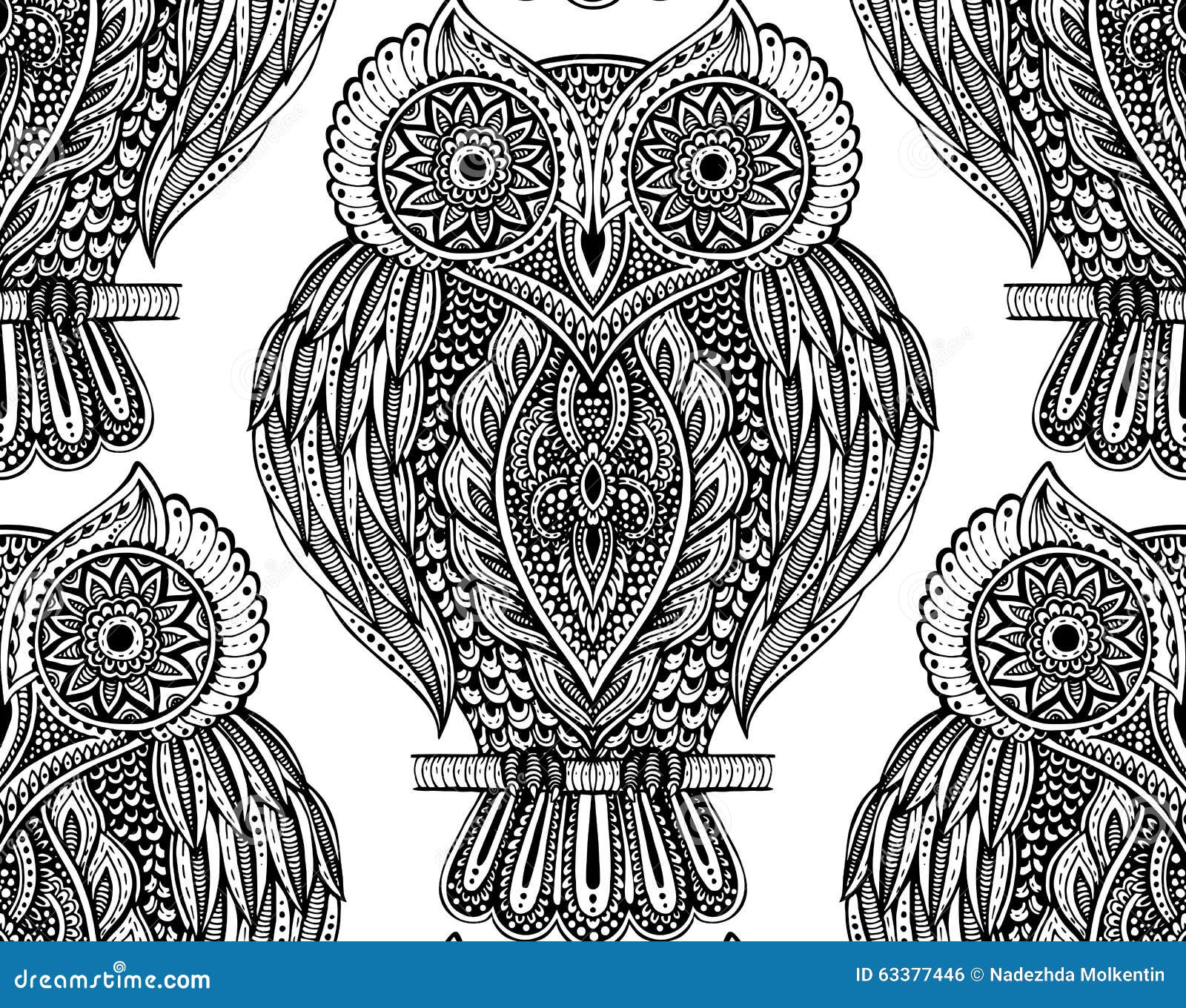 Colorful Seamless Pattern with Owls on Branches Stock Illustration ...
