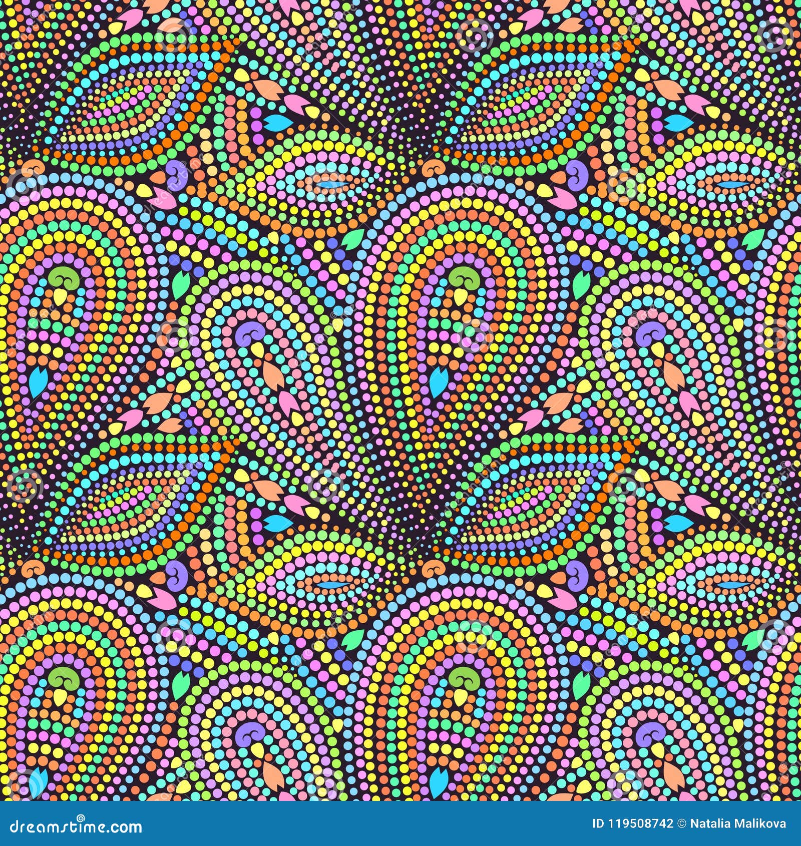 Colorful Seamless Pattern With Paisley And Dots. Picture Image: 119508742
