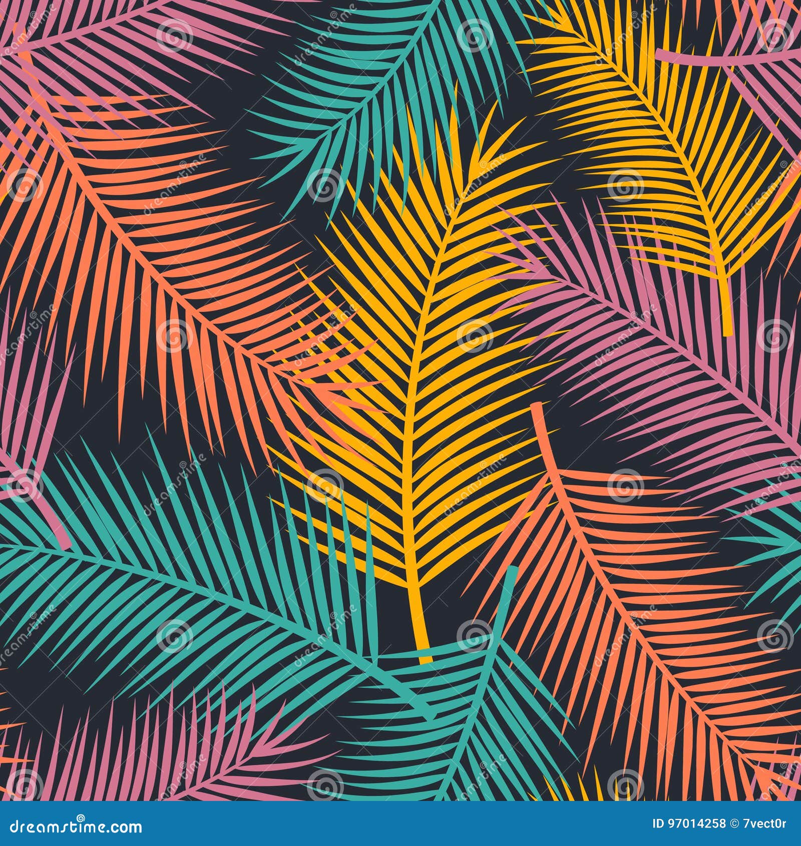 Colorful Seamless Pattern with Palm Leaves Stock Vector - Illustration ...