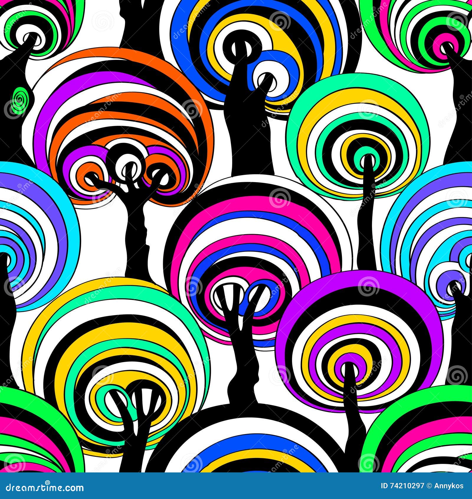 Colorful Seamless Pattern of Psychedelic Crazy Trees. Stock Vector ...