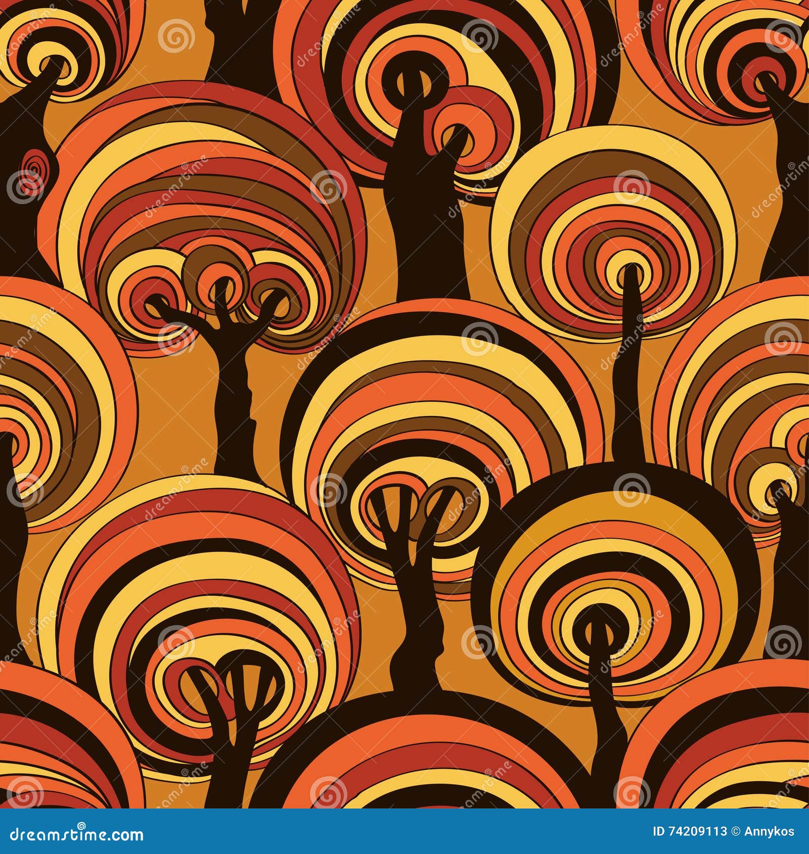 Colorful Seamless Pattern of Psychedelic Crazy Trees. Stock Vector ...