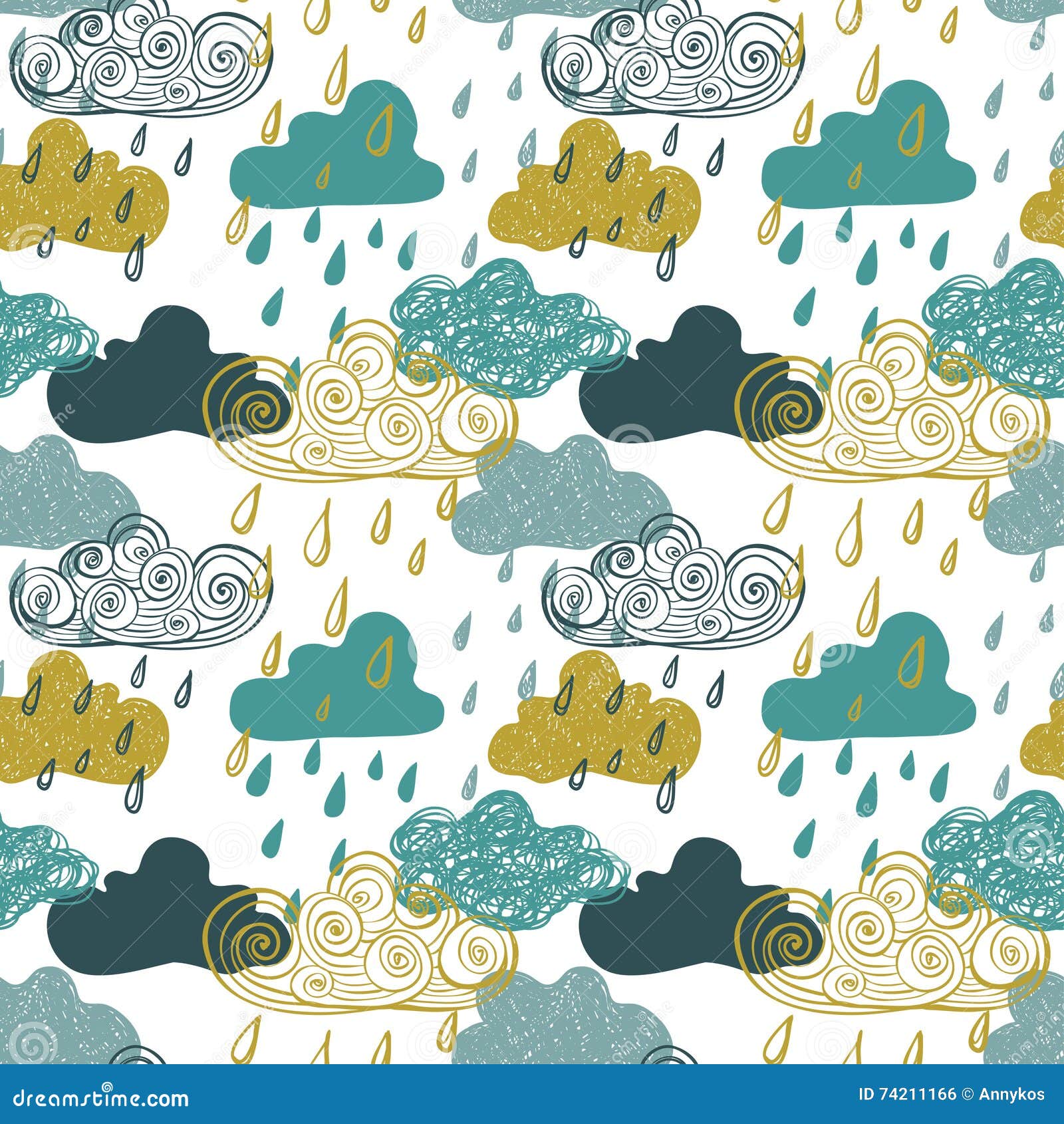 Colorful Seamless Pattern of Rain Clouds. Stock Vector - Illustration ...