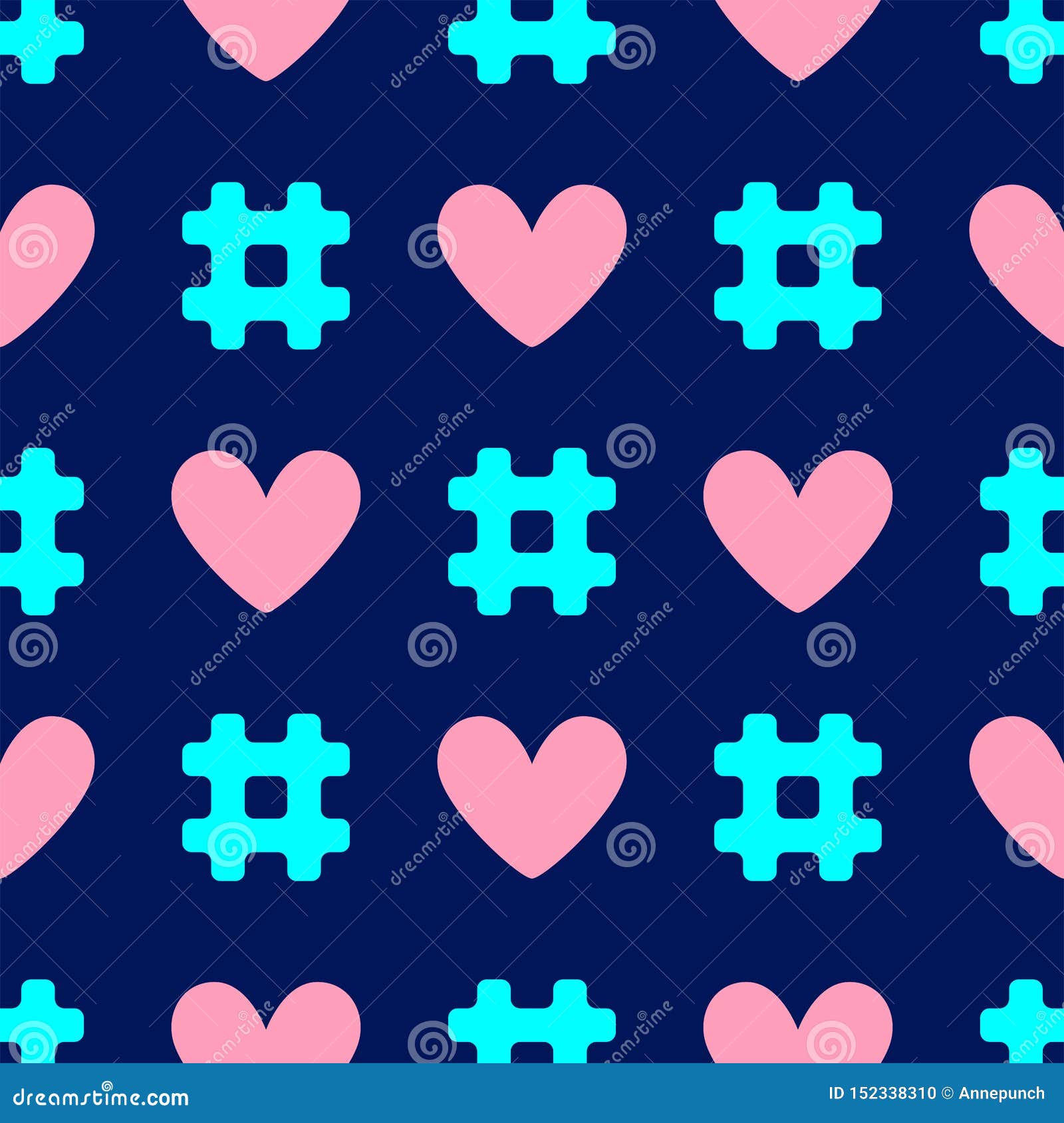 Colorful Seamless Pattern with Repeating Hashtags and Hearts. Stock ...