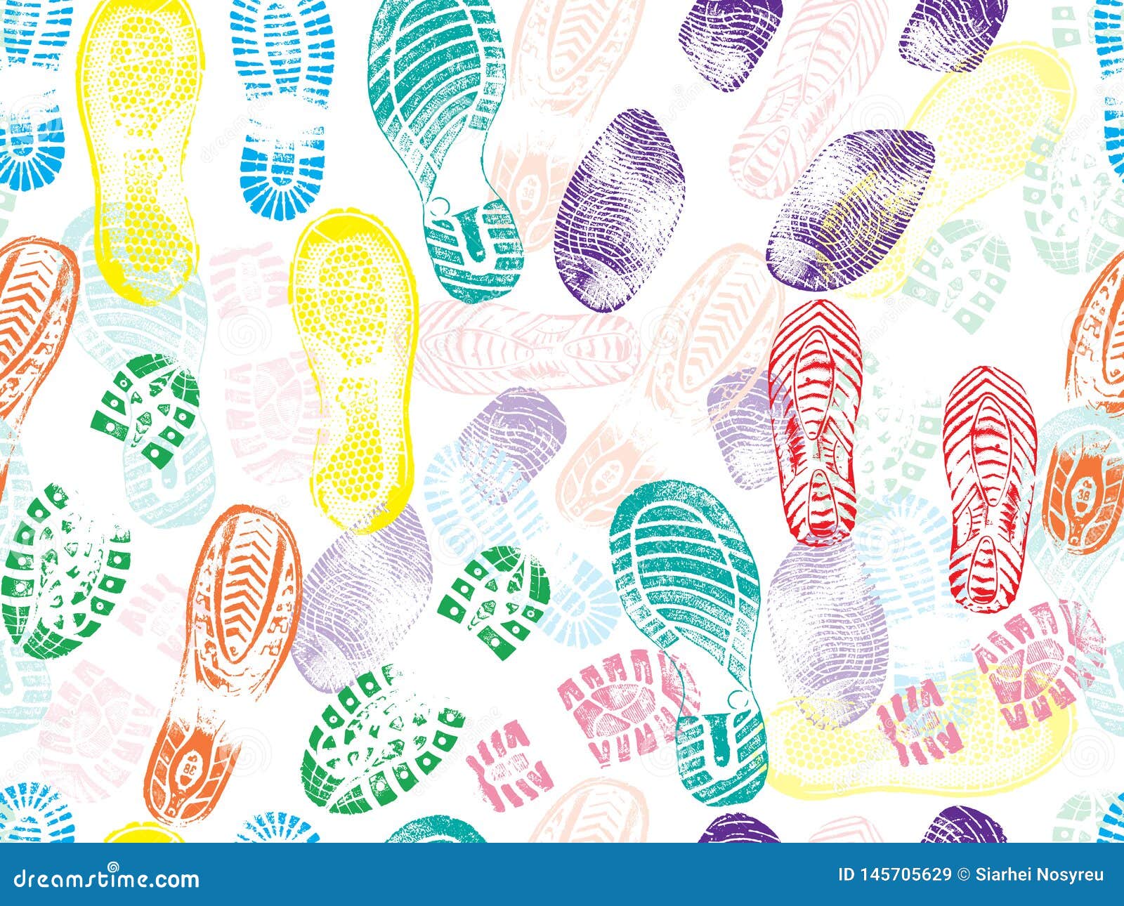 Colorful Seamless Pattern of Shoe Prints Footprints. Vector ...