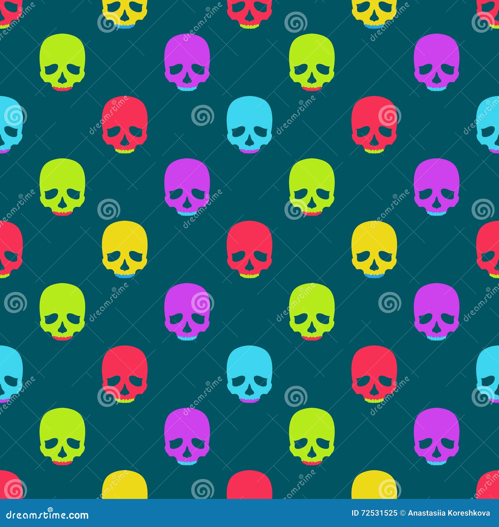 Colorful Seamless Pattern with Skull. Stock Vector - Illustration of ...