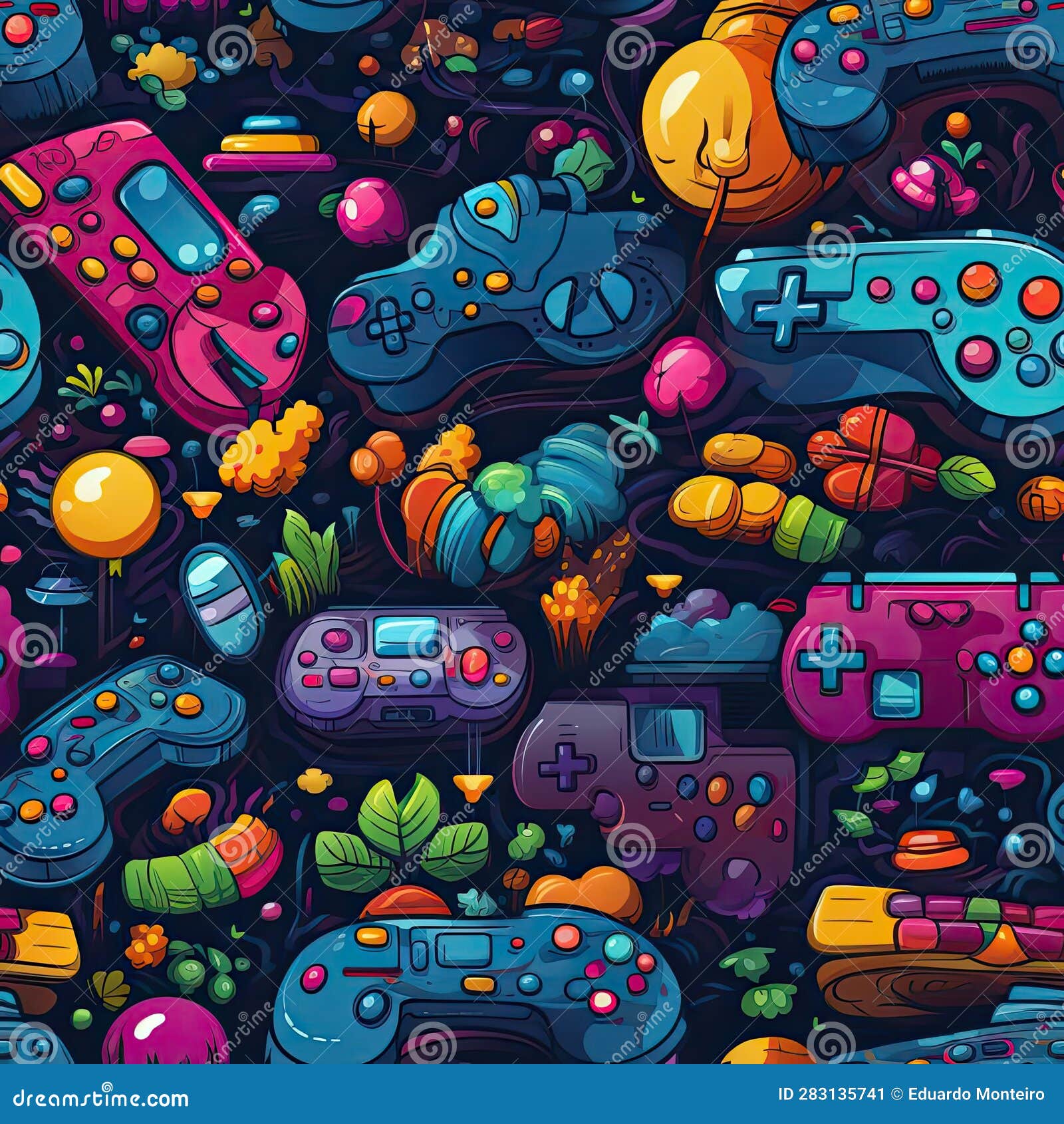 Colorful Seamless Pattern of Video Game Controllers (tiled Stock ...