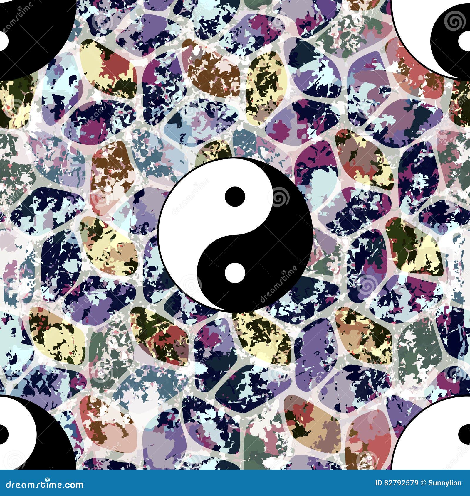 Colorful Seamless Pattern with Yin and Yang Symbol Stock Vector ...