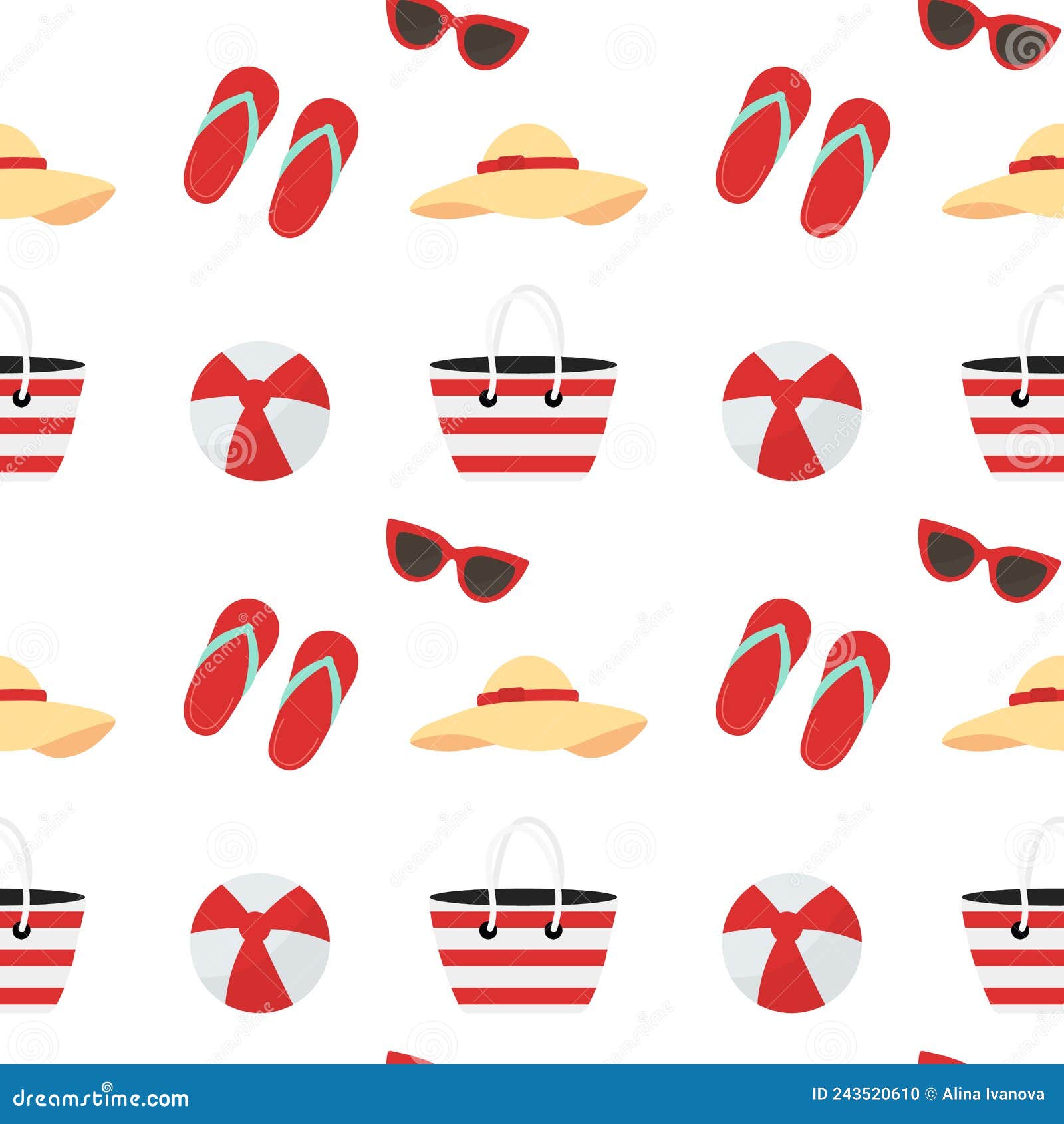 Colorful Seamless Summer Pattern with Beach Elements. Bright Summer ...