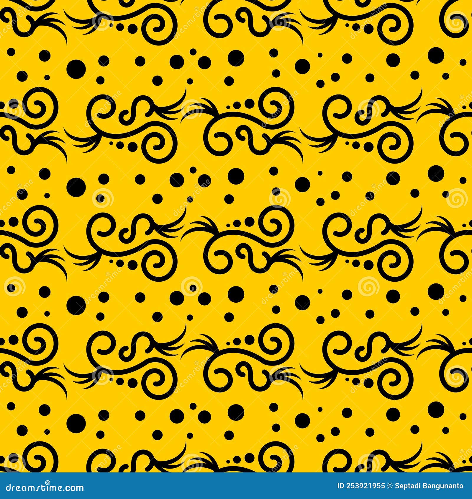Colorful Seamless Vector of Indonesian Batik with Black Panel in Yellow ...