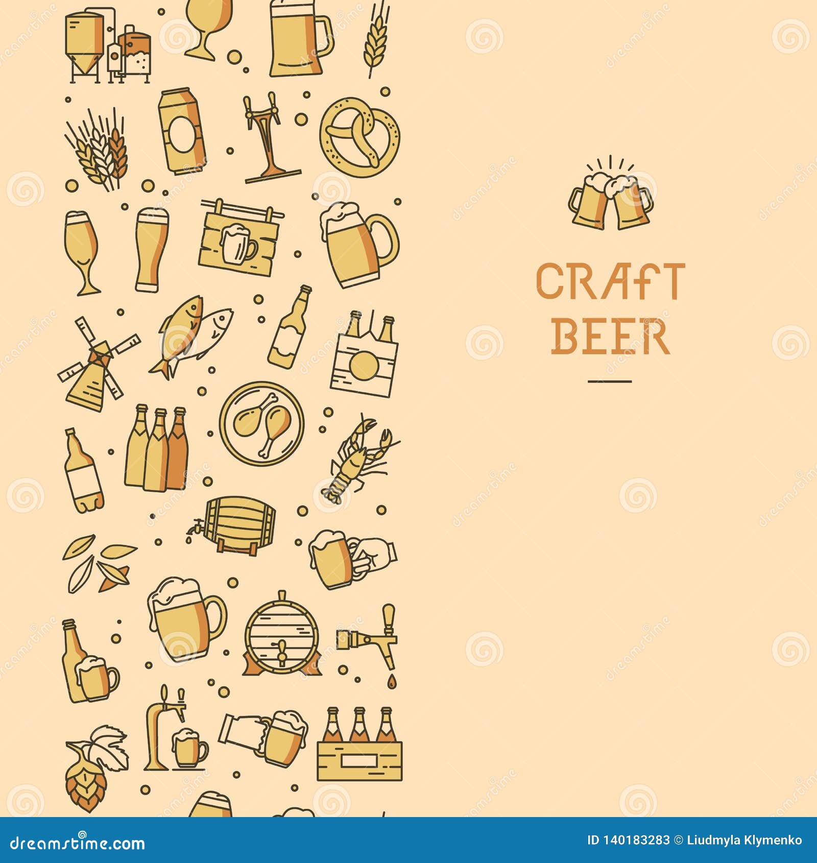 Colorful Seamless Vertical Pattern Beer Icons on the Theme of Beer ...