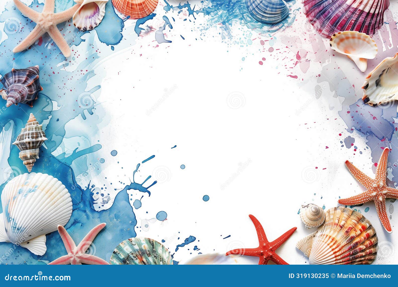 Colorful Seashell Frame with Copy Space and Various Sea Elements in ...