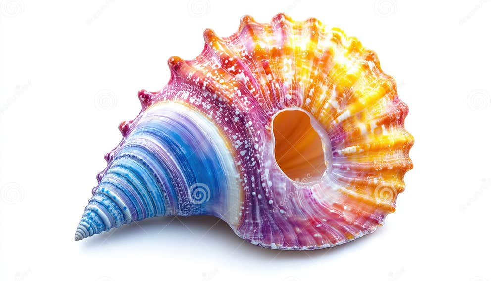 Colorful Seashell with Intricate Patterns on a White Background Stock ...