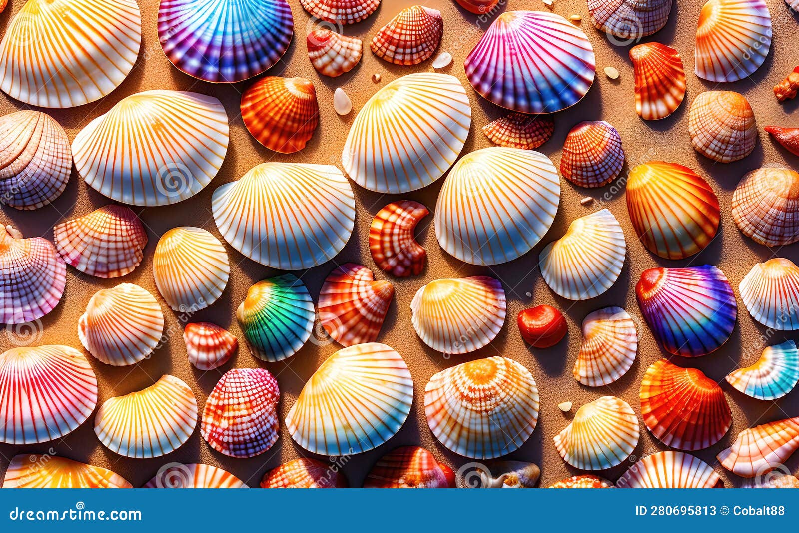 Colorful Seashells Pattern Background, Multicolored Beautiful Shells As ...