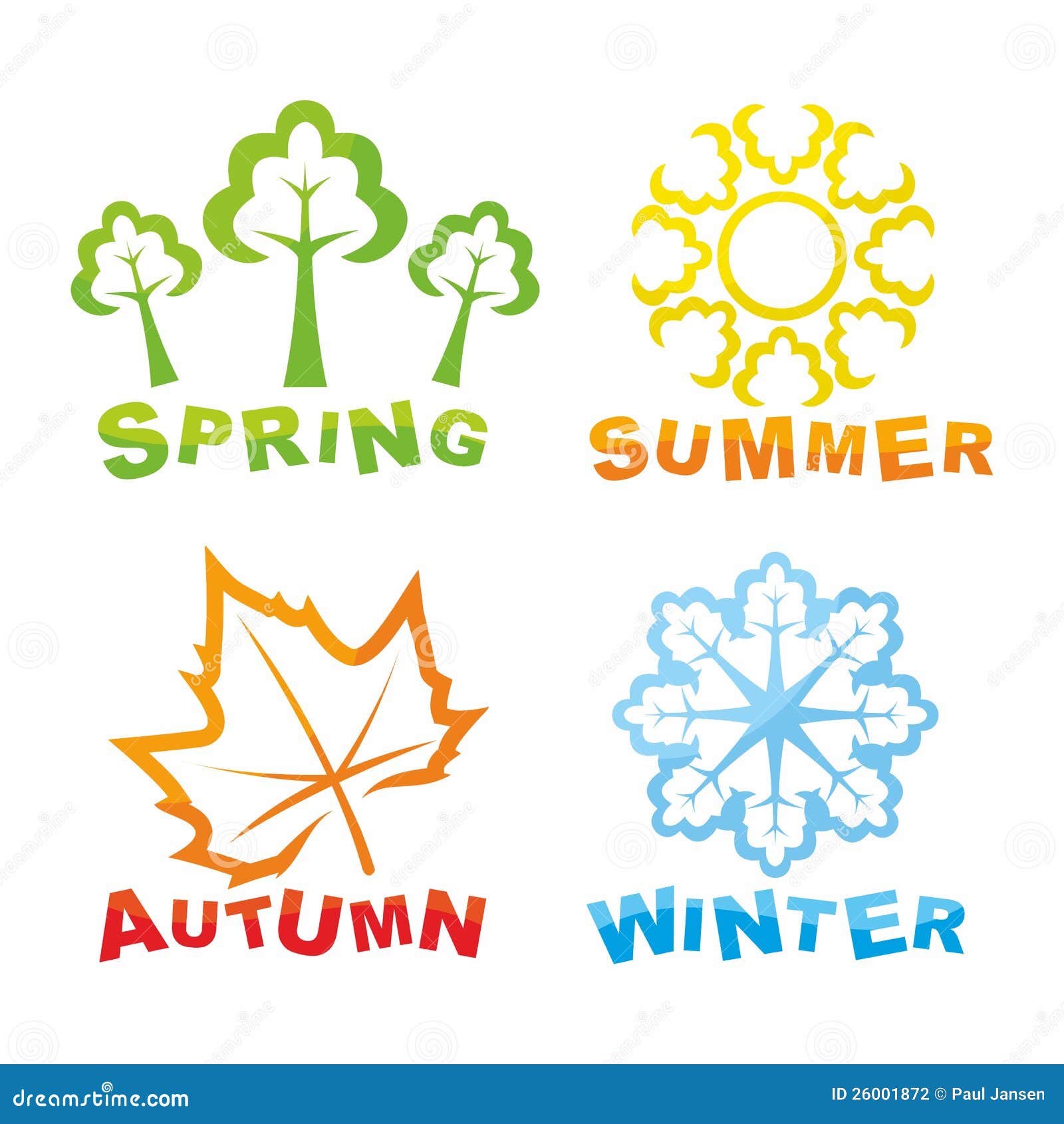 Colorful seasons icons stock vector. Illustration of flower - 26001872