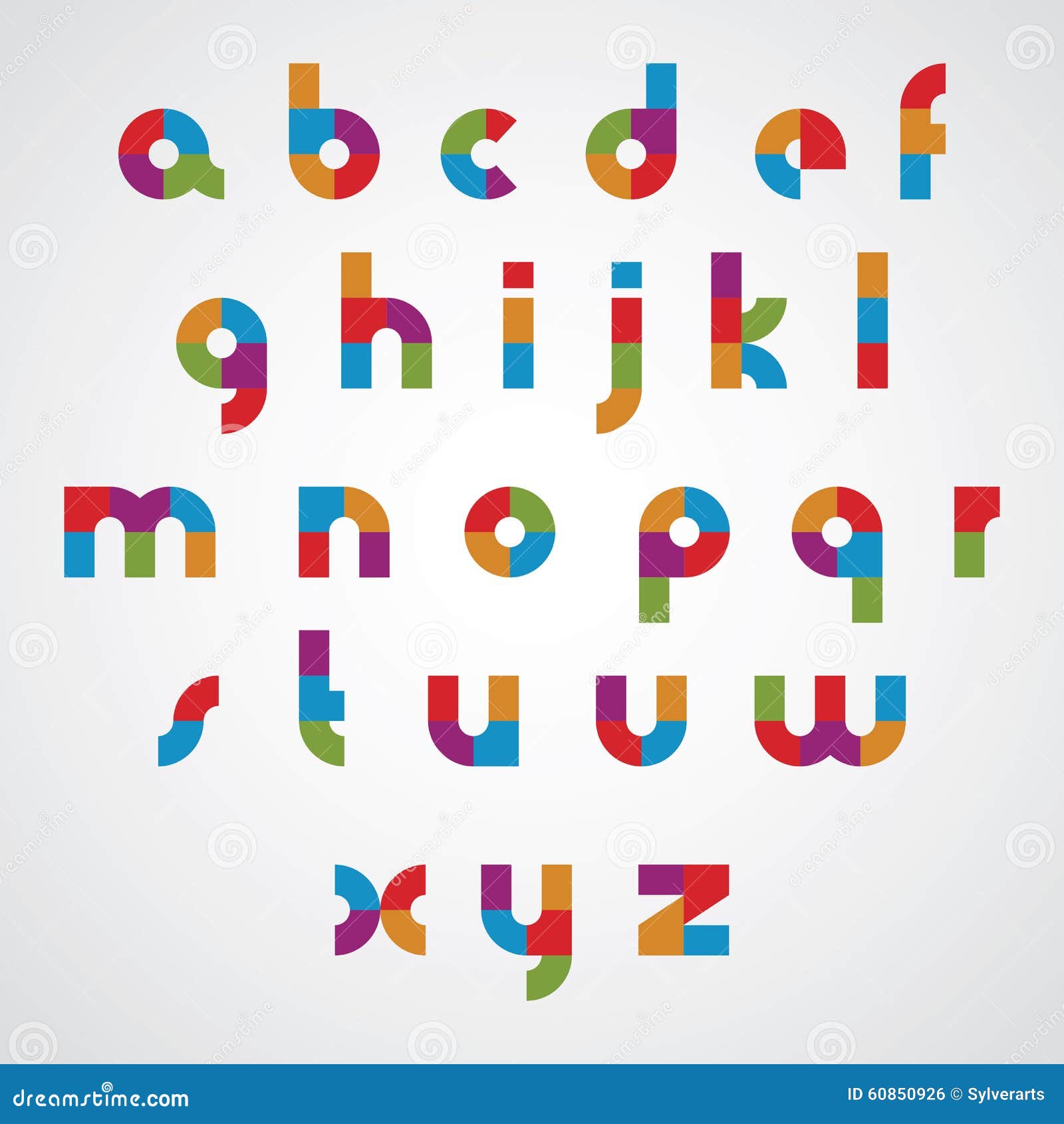 Colorful Sectored Font with Lower Case Letters. Stock Vector ...