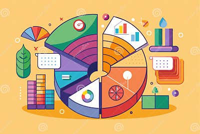 A Colorful and Segmented Pie Chart with Various Data Visualizations Including Bar Charts, Line ...