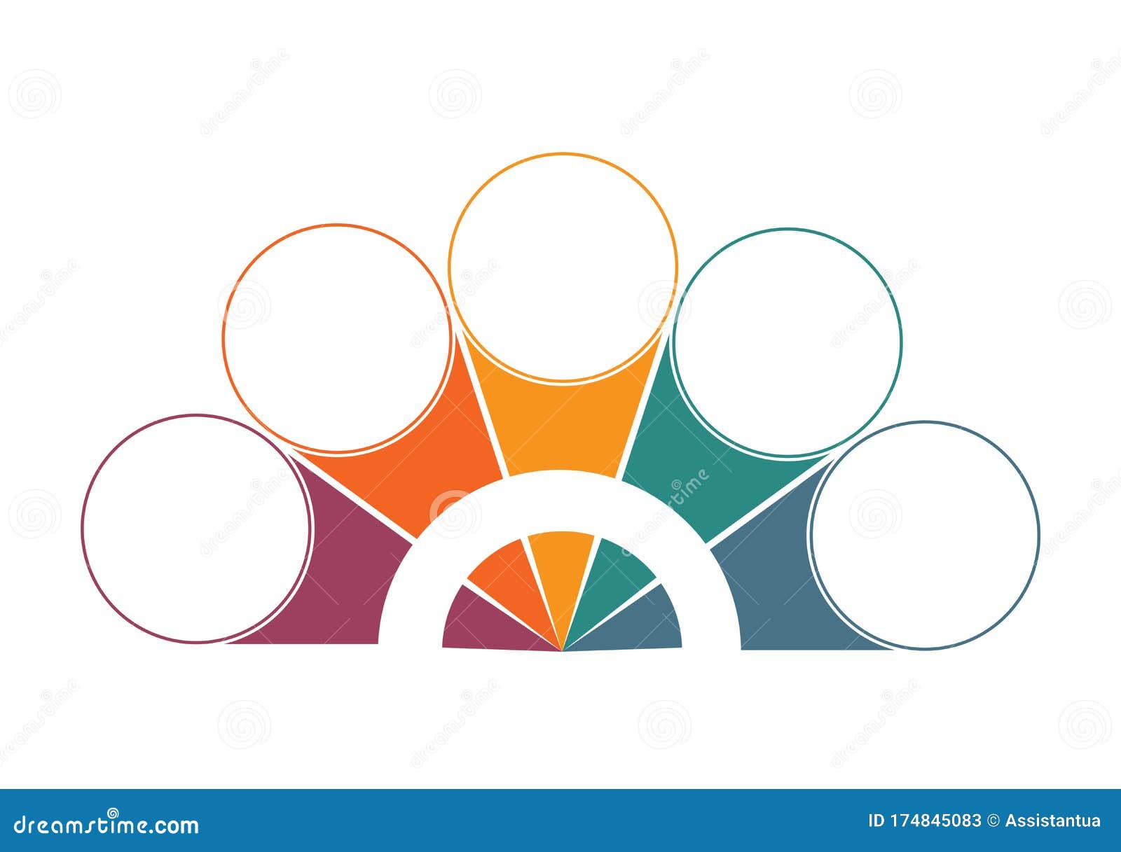 Colorful Semicircle and Circles for 5 Positions. Template for Colour ...