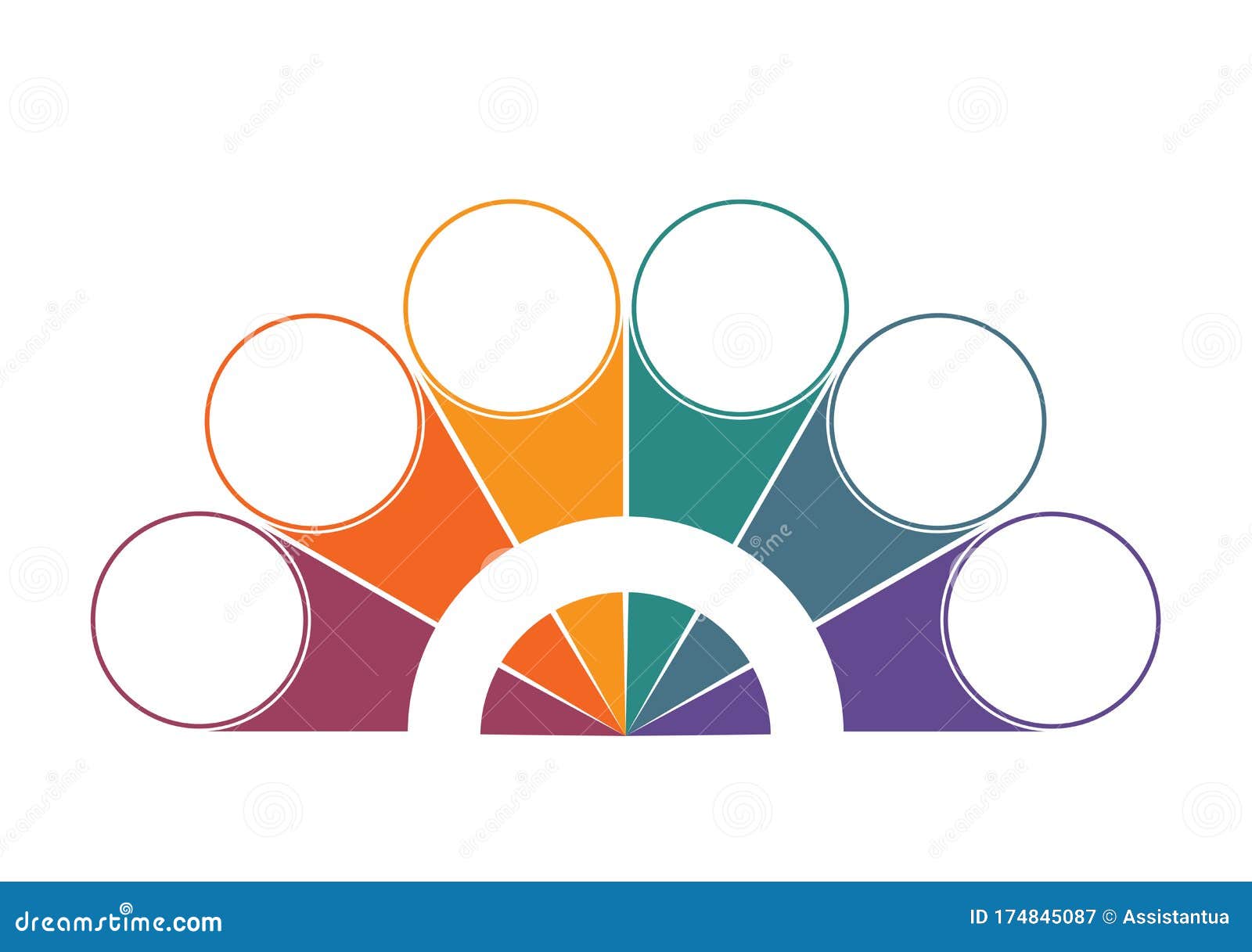 Colorful Semicircle and Circles for 6 Positions. Template for Colour ...
