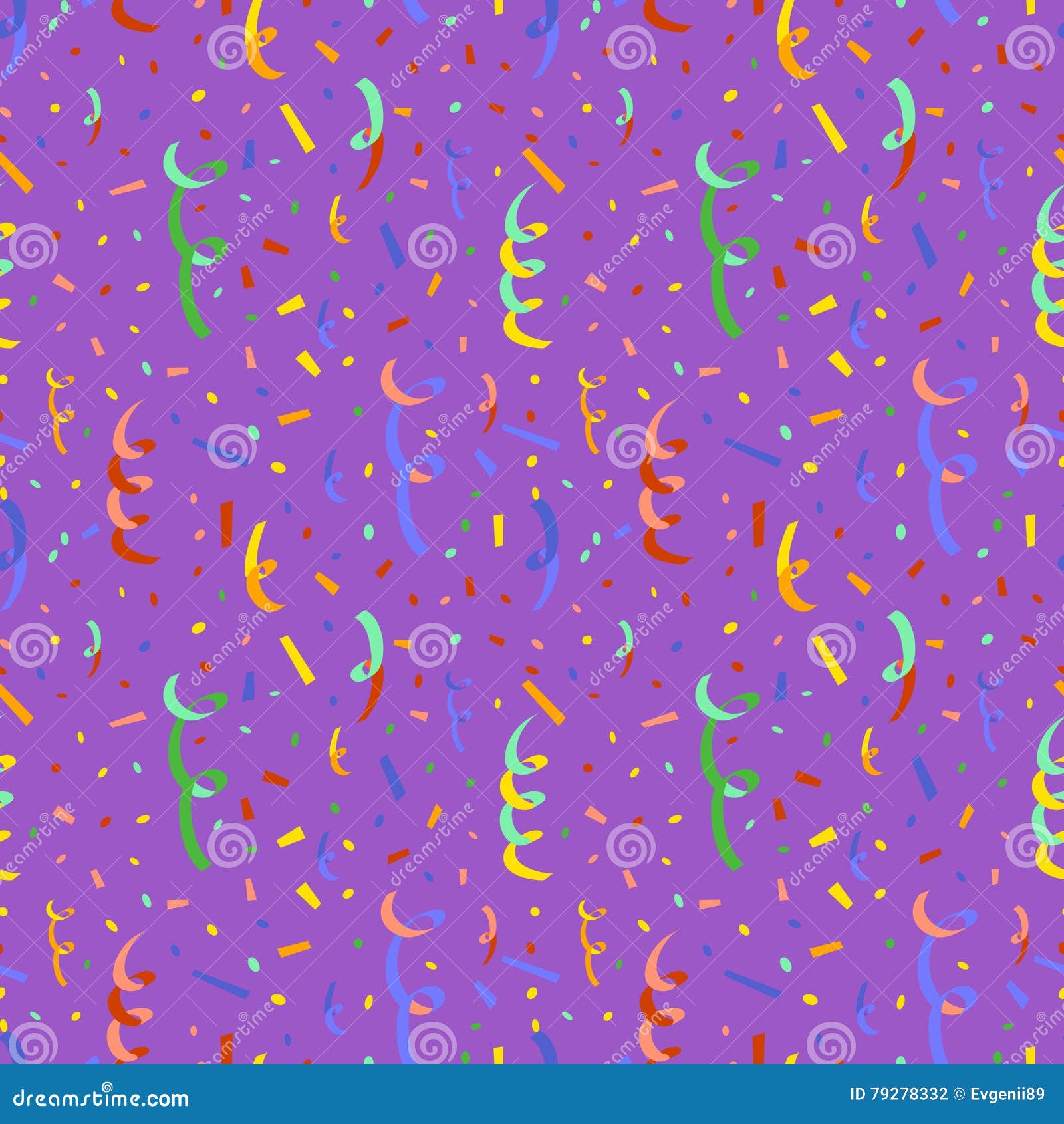 Colorful Serpentine and Confetti, Flat Seamless Pattern on Purple ...