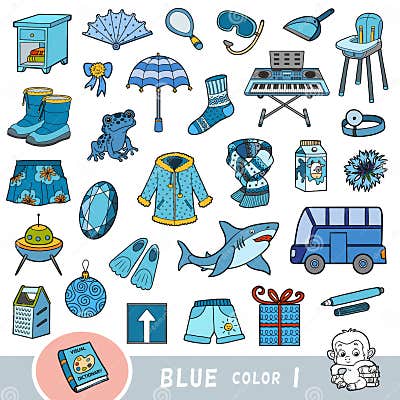 Colorful Set of Blue Color Objects. Visual Dictionary for Children ...