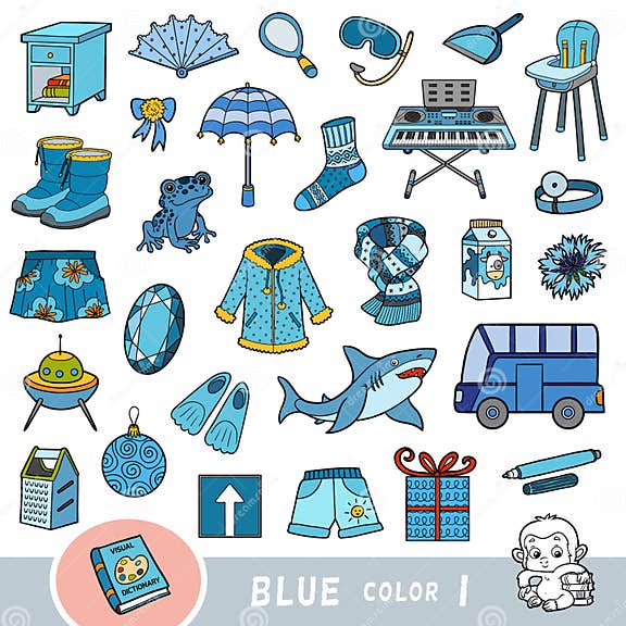 Colorful Set of Blue Color Objects. Visual Dictionary for Children ...