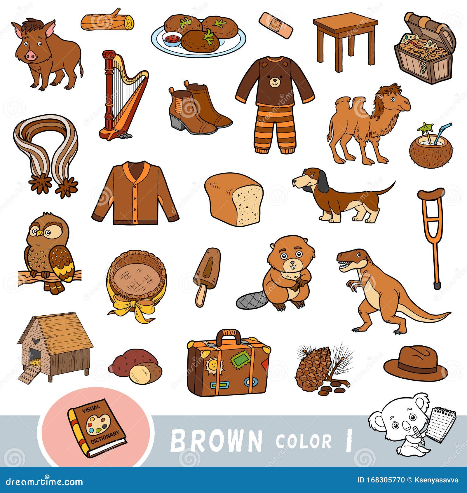 Colorful Set of Brown Color Objects. Visual Dictionary for Children ... Colorful Set of Brown Color Objects. Visual Dictionary for Children ...