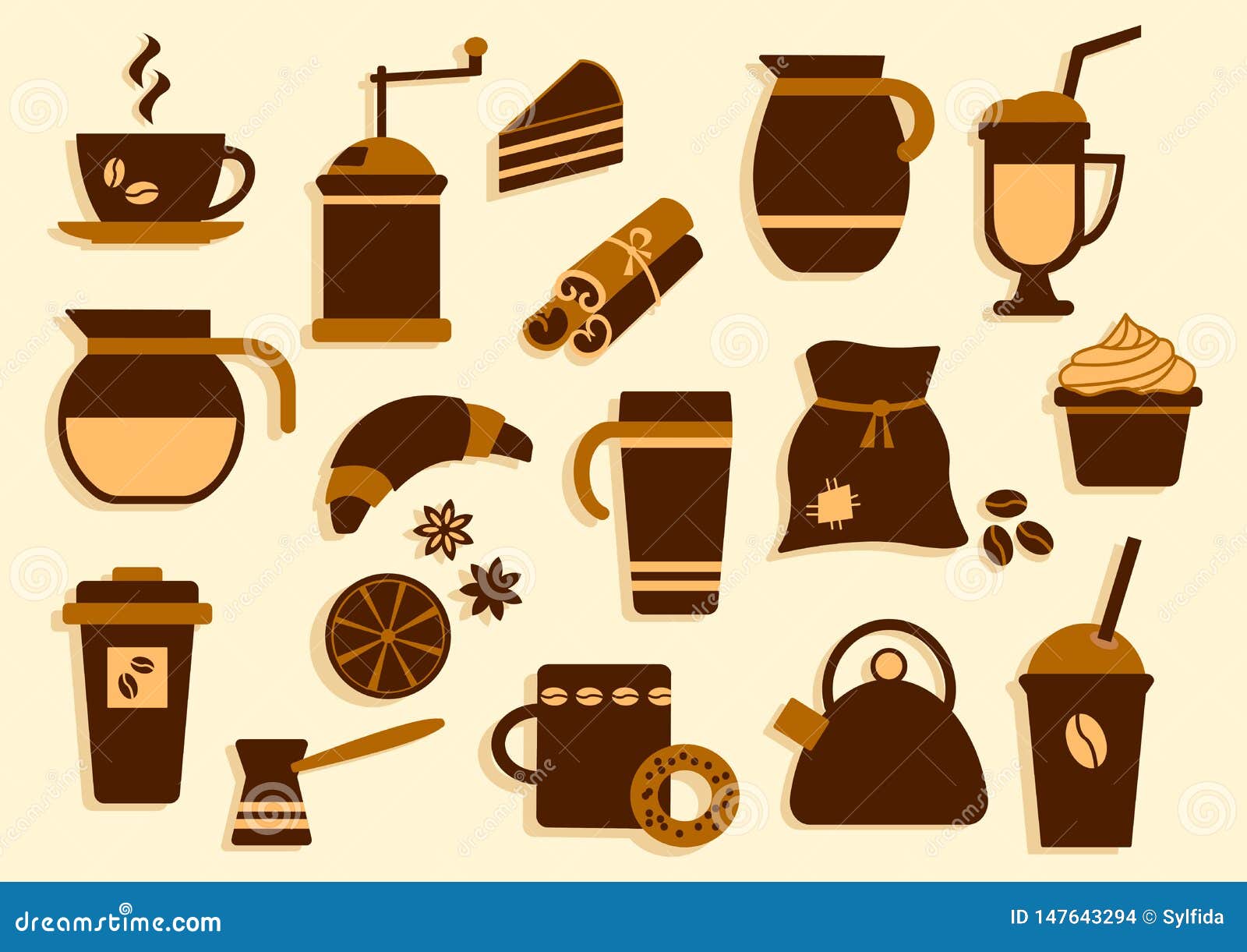 Colorful Set on Coffee Theme, Vector Stock Illustration - Illustration ...