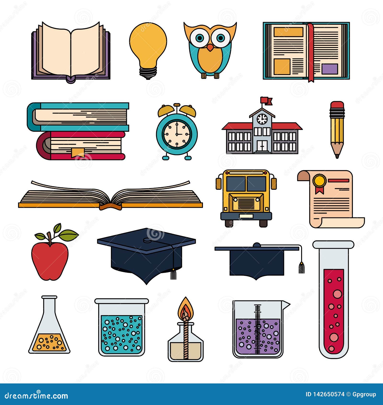 Colorful Set College Education Items with Educational Elements Stock ...