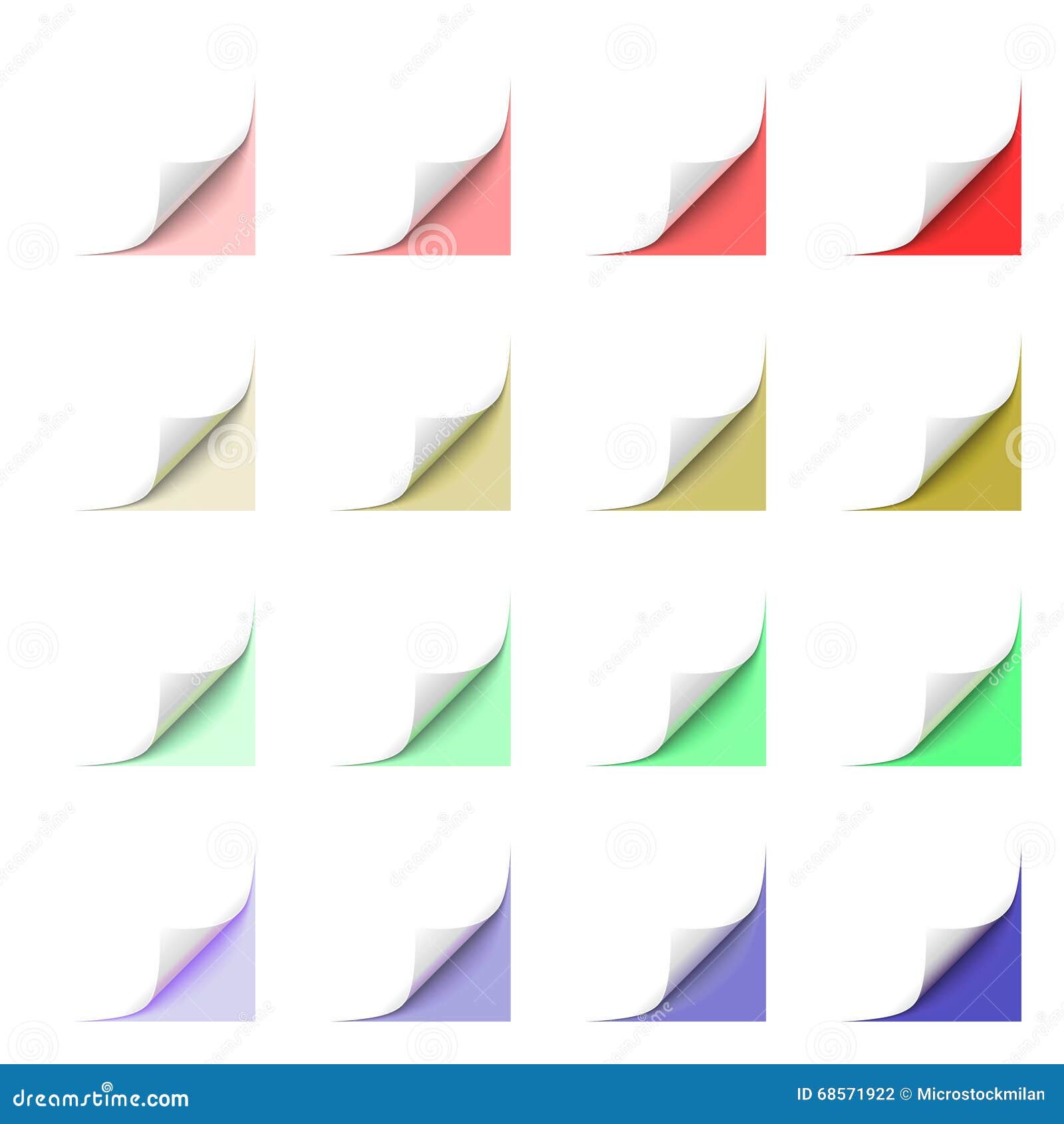 Colorful Set of Curled Paper Sheets Stock Vector - Illustration of ...