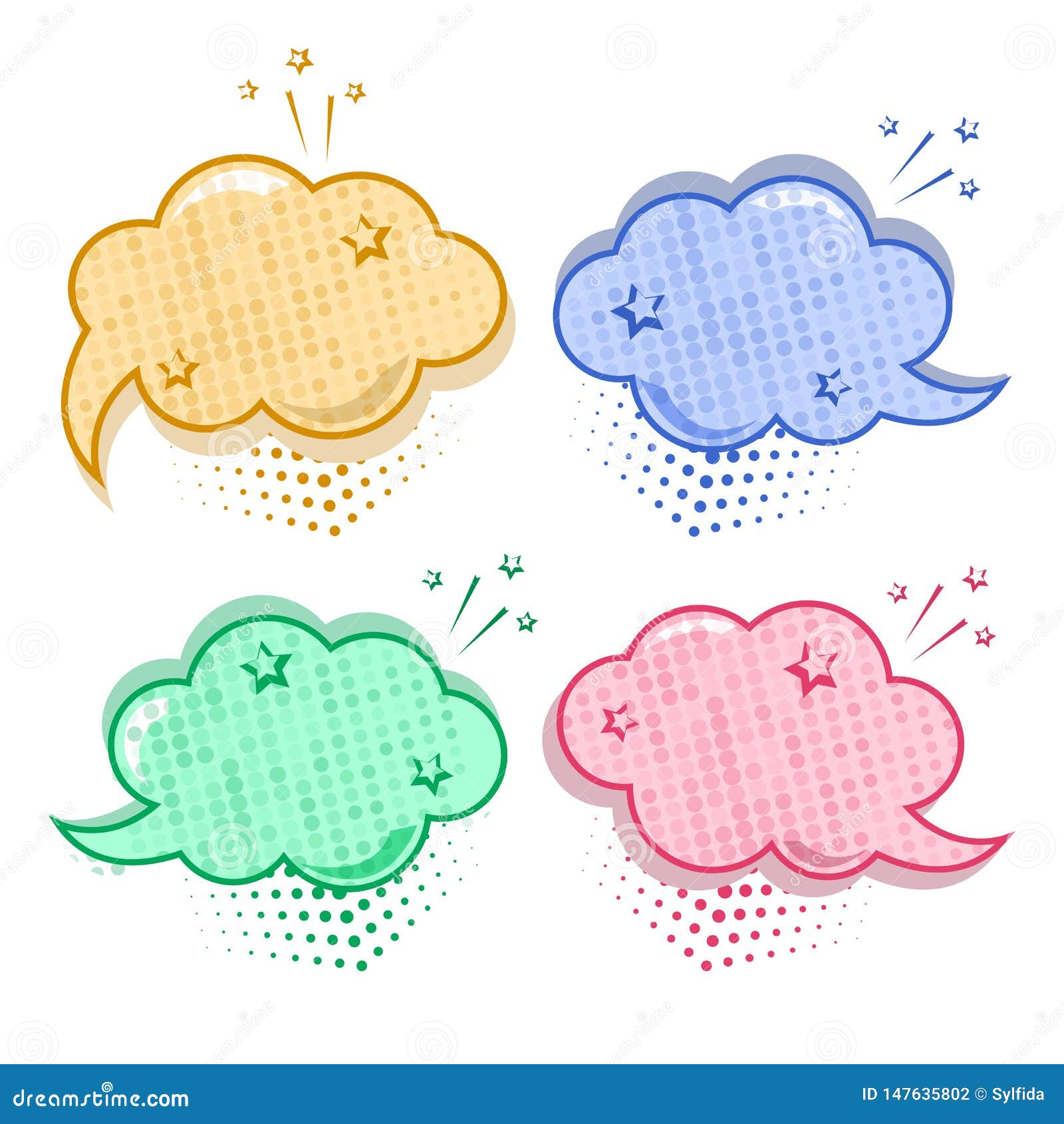 Colorful Set Dialog Box, Banner Set. Colored Empty Cloud with Dots and ...