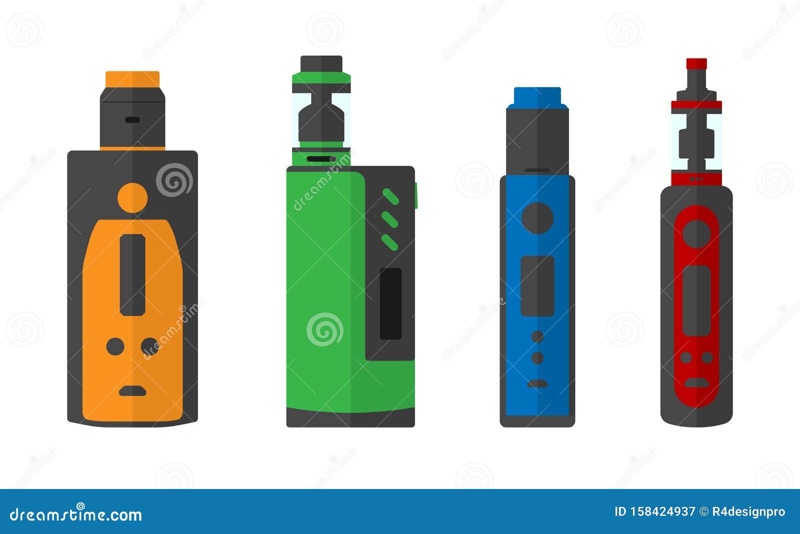 Colorful Set of E-cigarettes Icons. Stock Vector - Illustration of ...