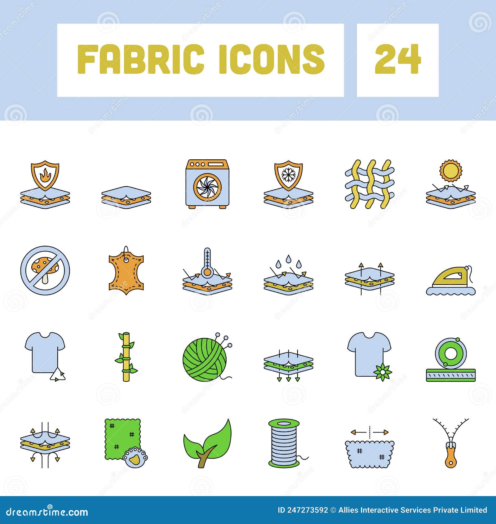 Colorful Set of Fabric Icons in Flat Stock Illustration - Illustration ...