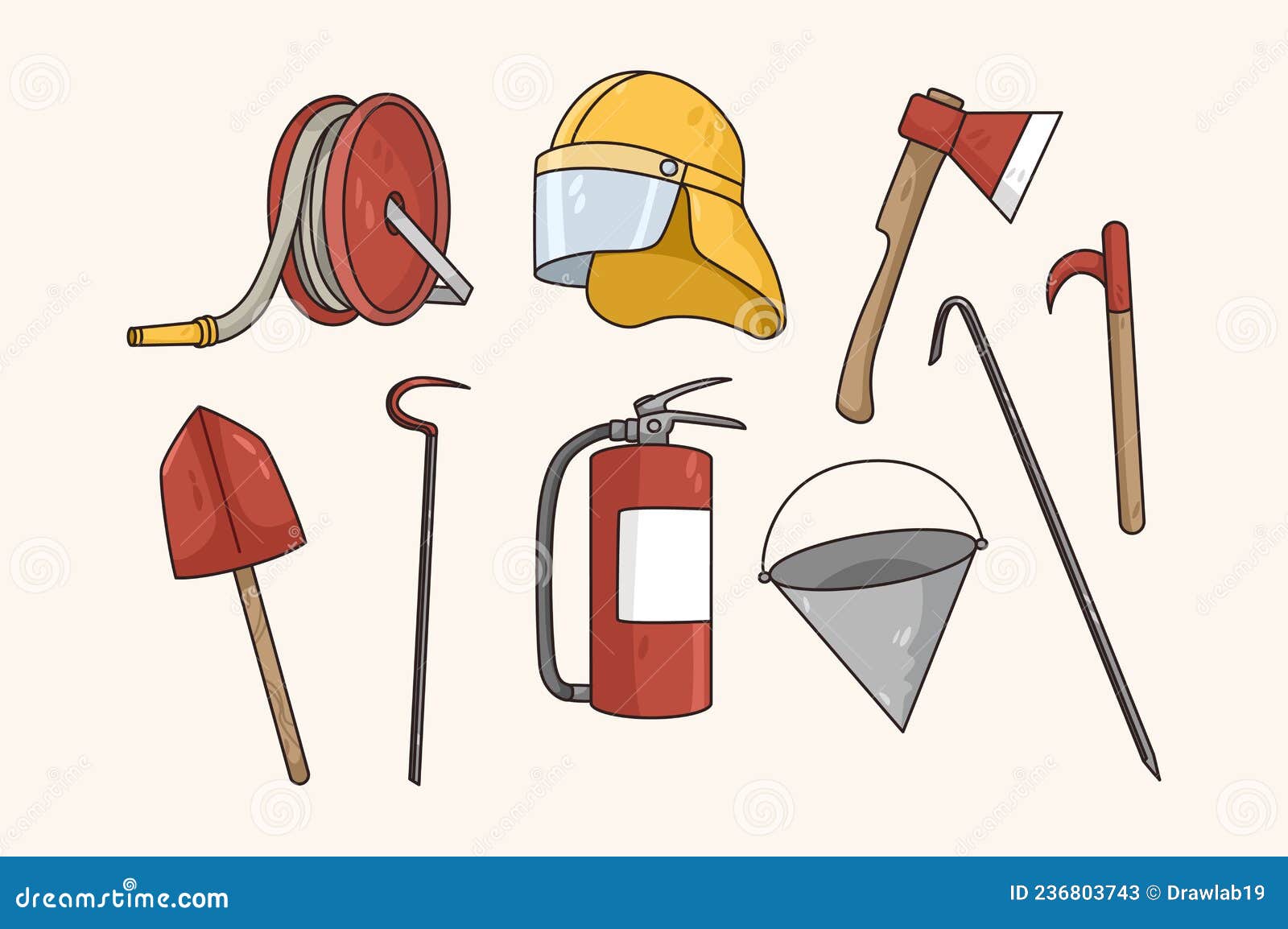 Set of Fireman Uniform and Tools for Firefighting Stock Vector ...